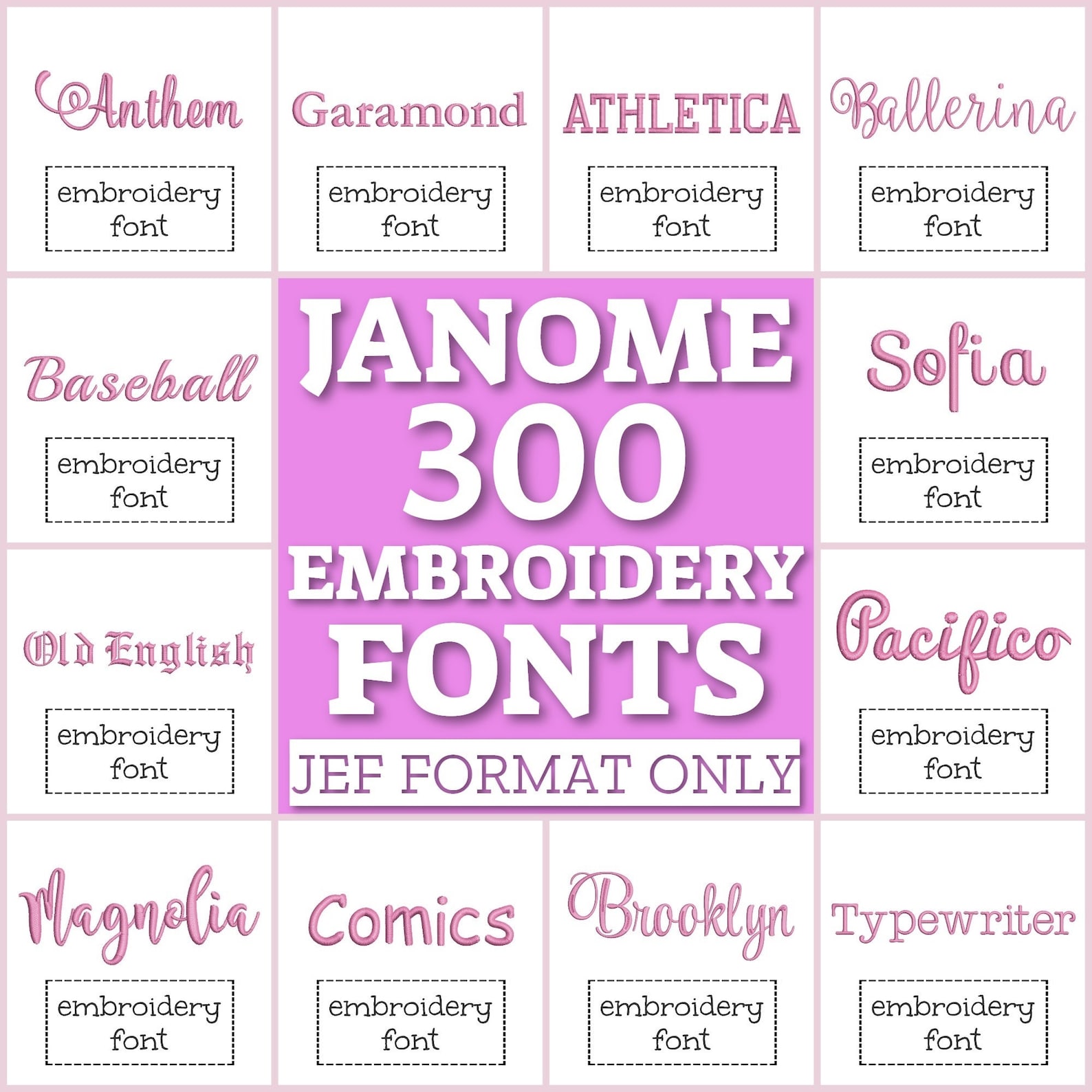 300 Janome Machine Fonts, JEF Fonts Set, Machine Embroidery Fonts ...