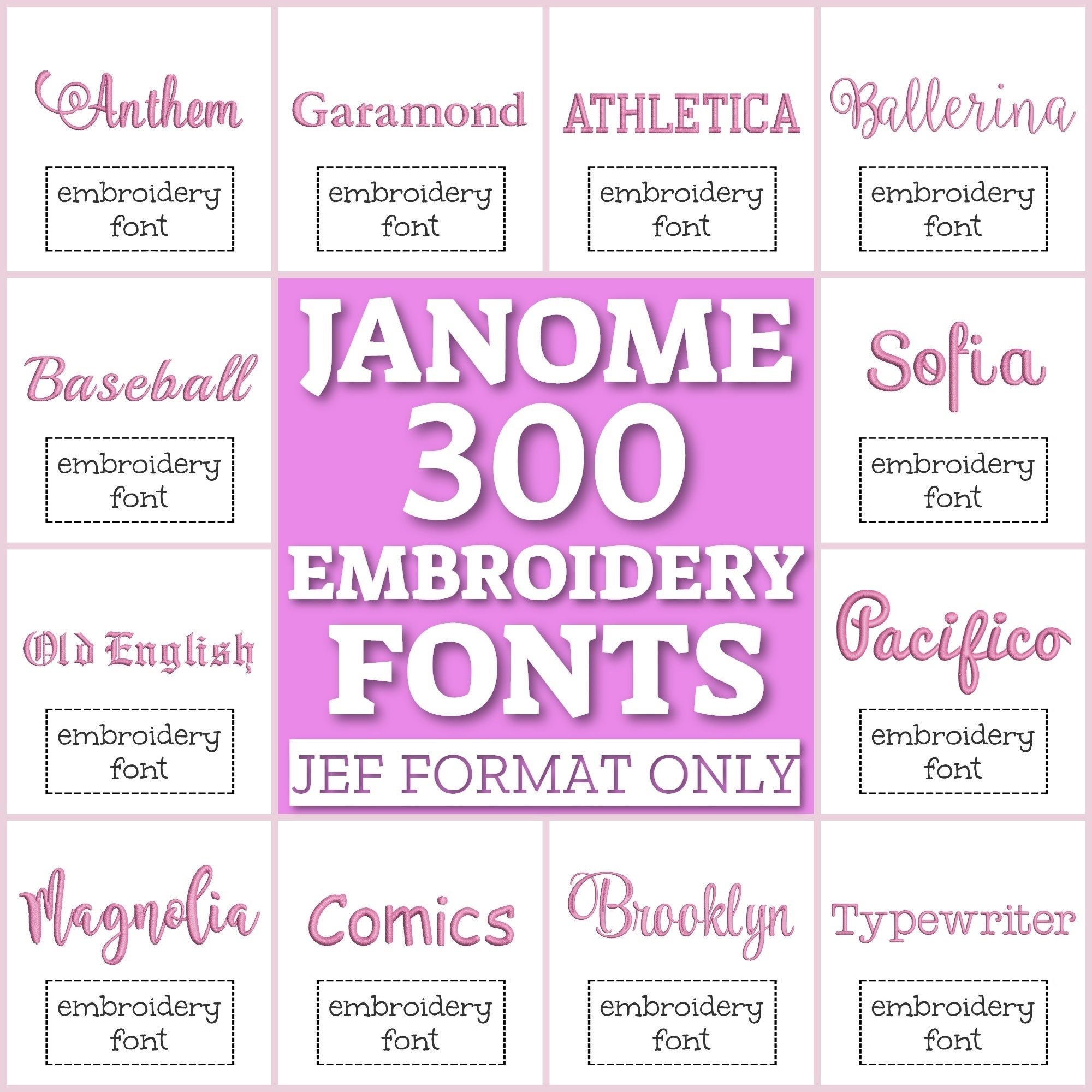 300 Janome Machine Fonts, JEF Fonts Set, Machine Embroidery Fonts ...