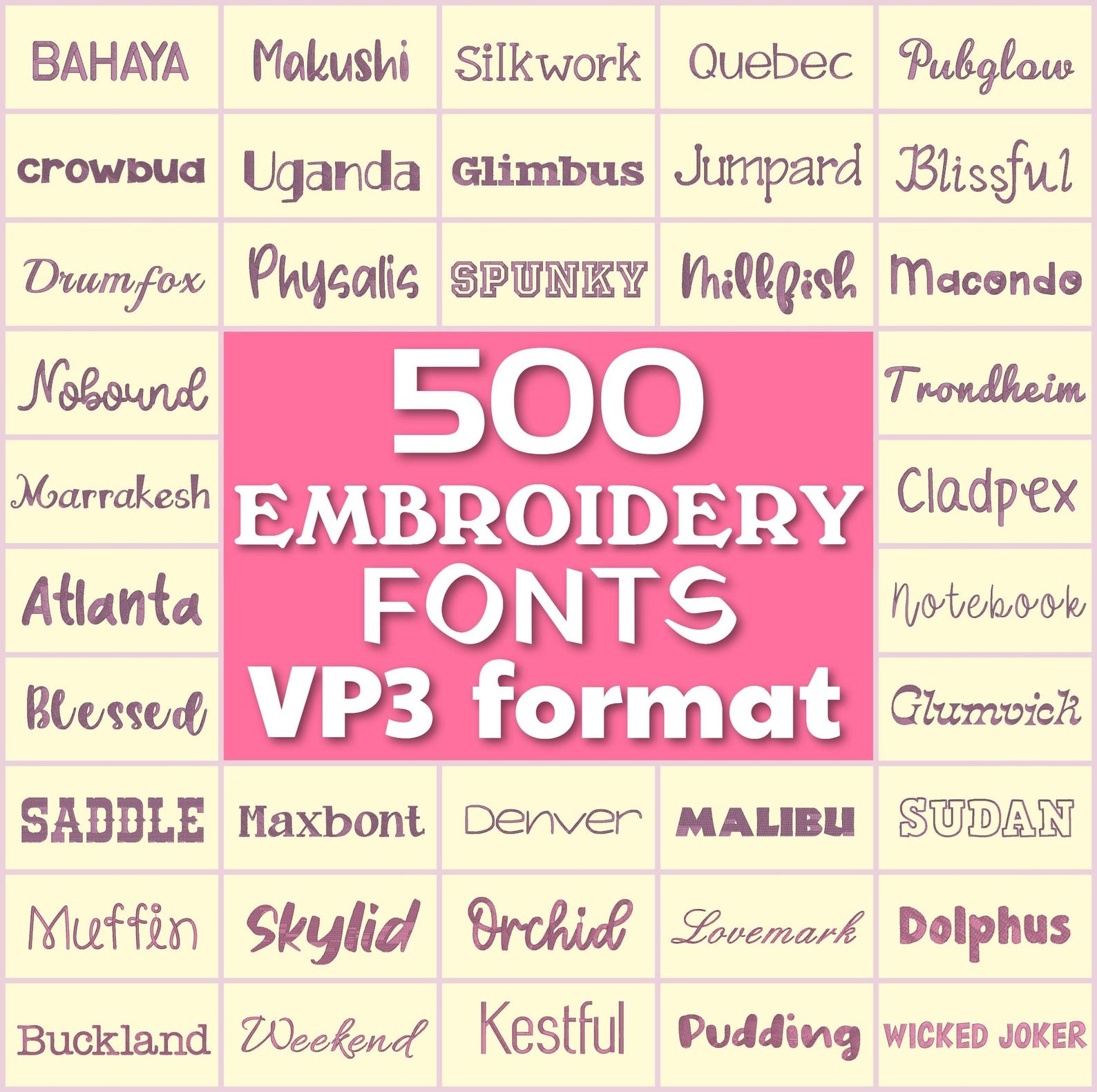 500 Pfaff Machine Fonts, VP3 Fonts Bundle, Machine Embroidery Fonts ...