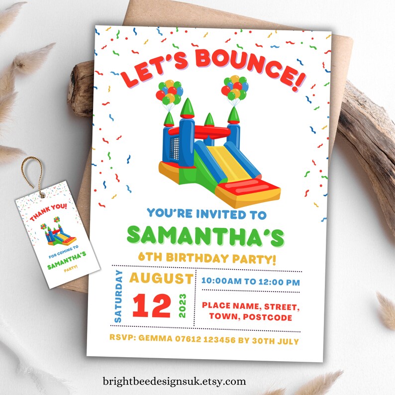 Bounce Birthday Party Invitation for Kids. Printable Bouncy Castle ...