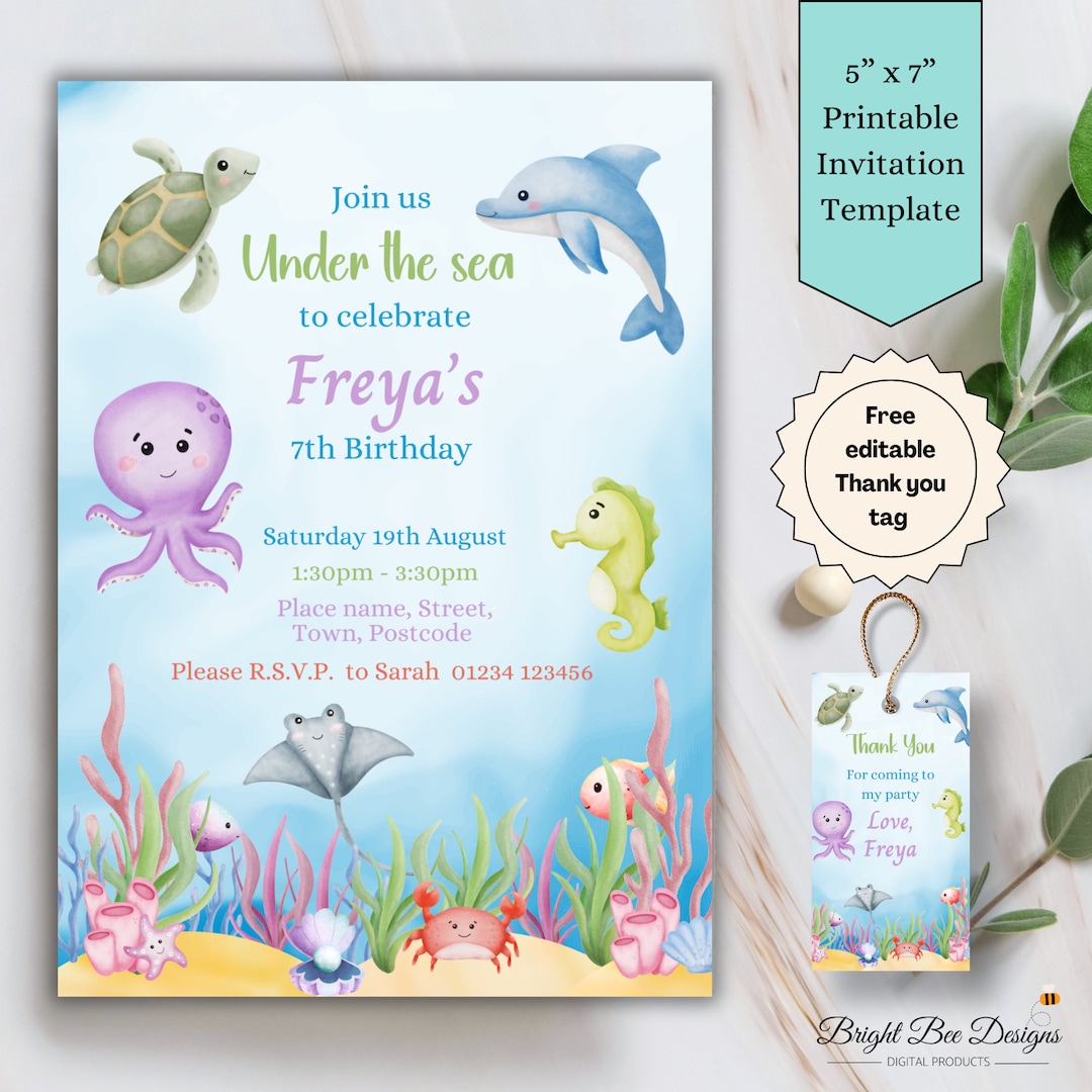 Under the Sea Invitation Template for Canva Sea Creature - Etsy