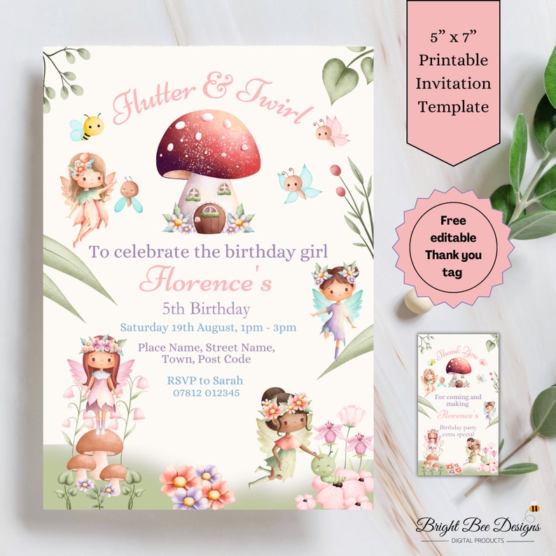 Editable Fairy Birthday Invitation, Printable Fairies Birthday Party ...