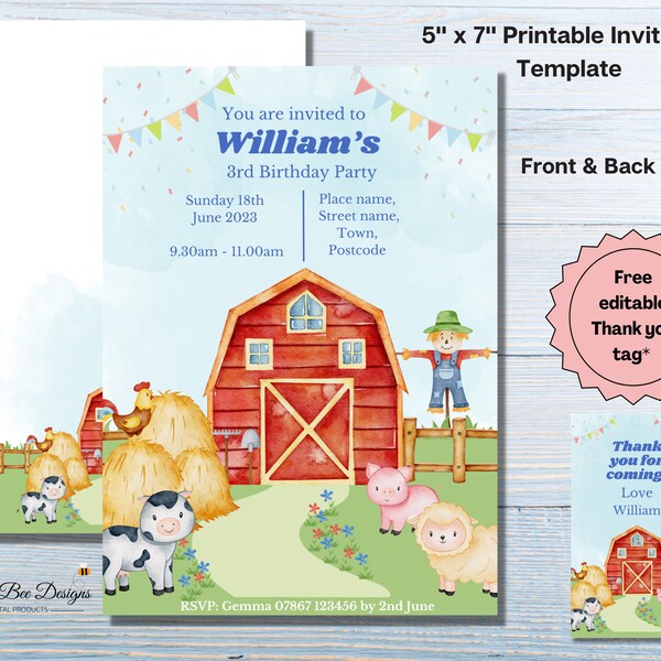 Canva Farm Birthday Invitation - Etsy