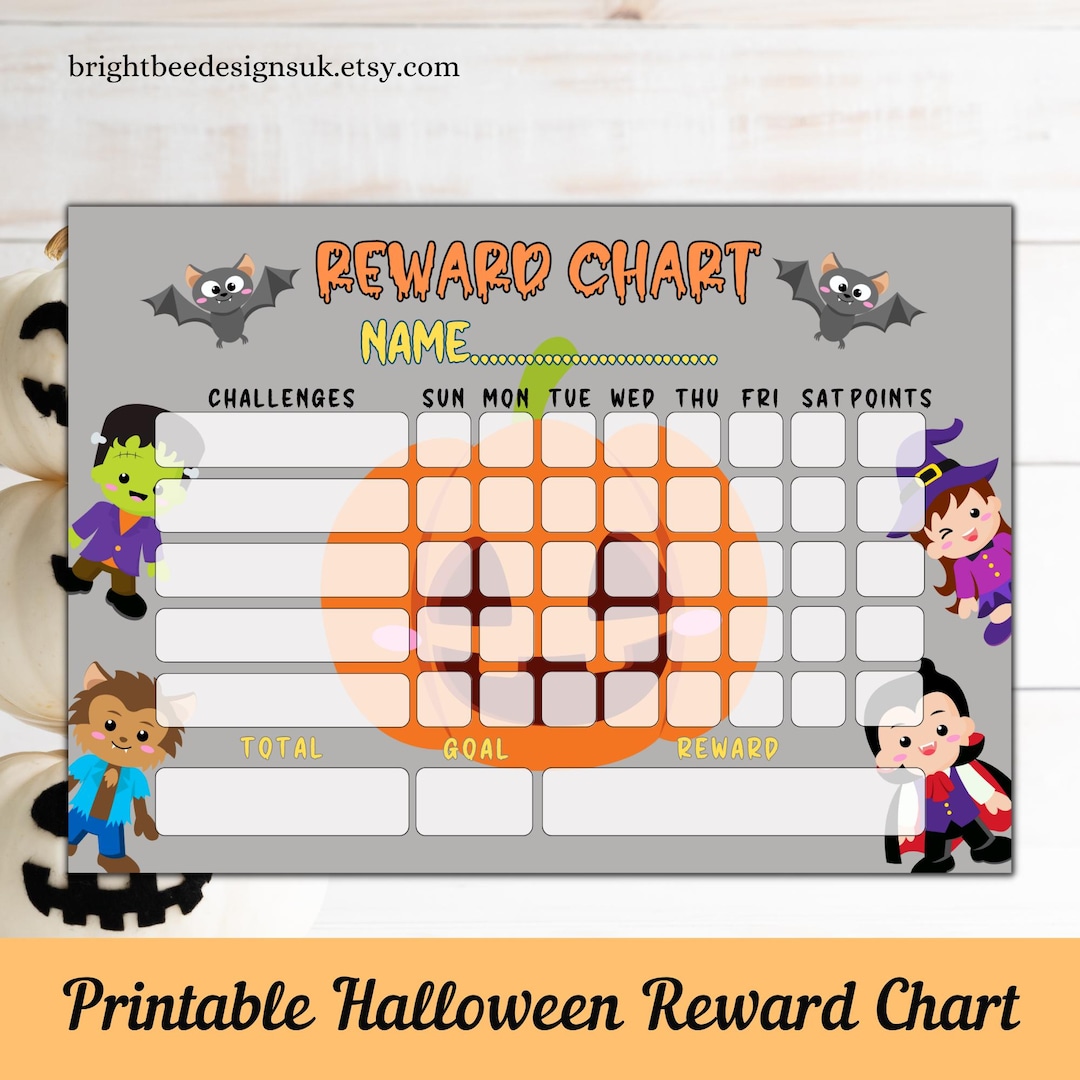 Printable Halloween Reward Chart, Kids Halloween Sticker Chart, Daily ...