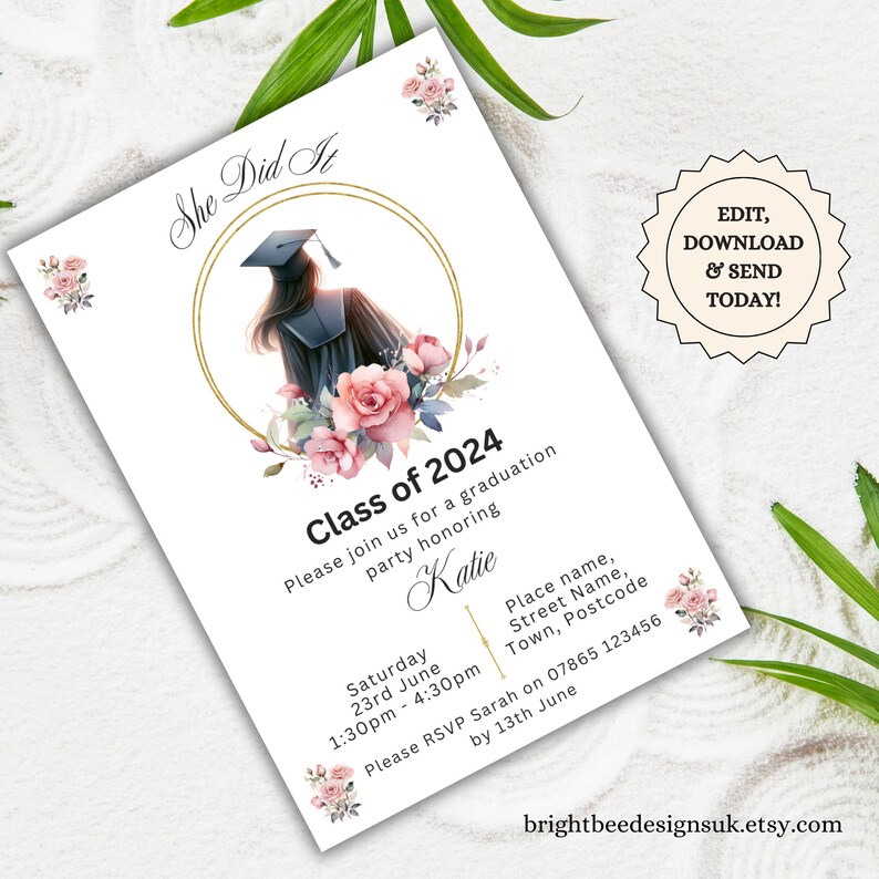 Graduation Party Invitation Template, Graduation Invitation Girl ...