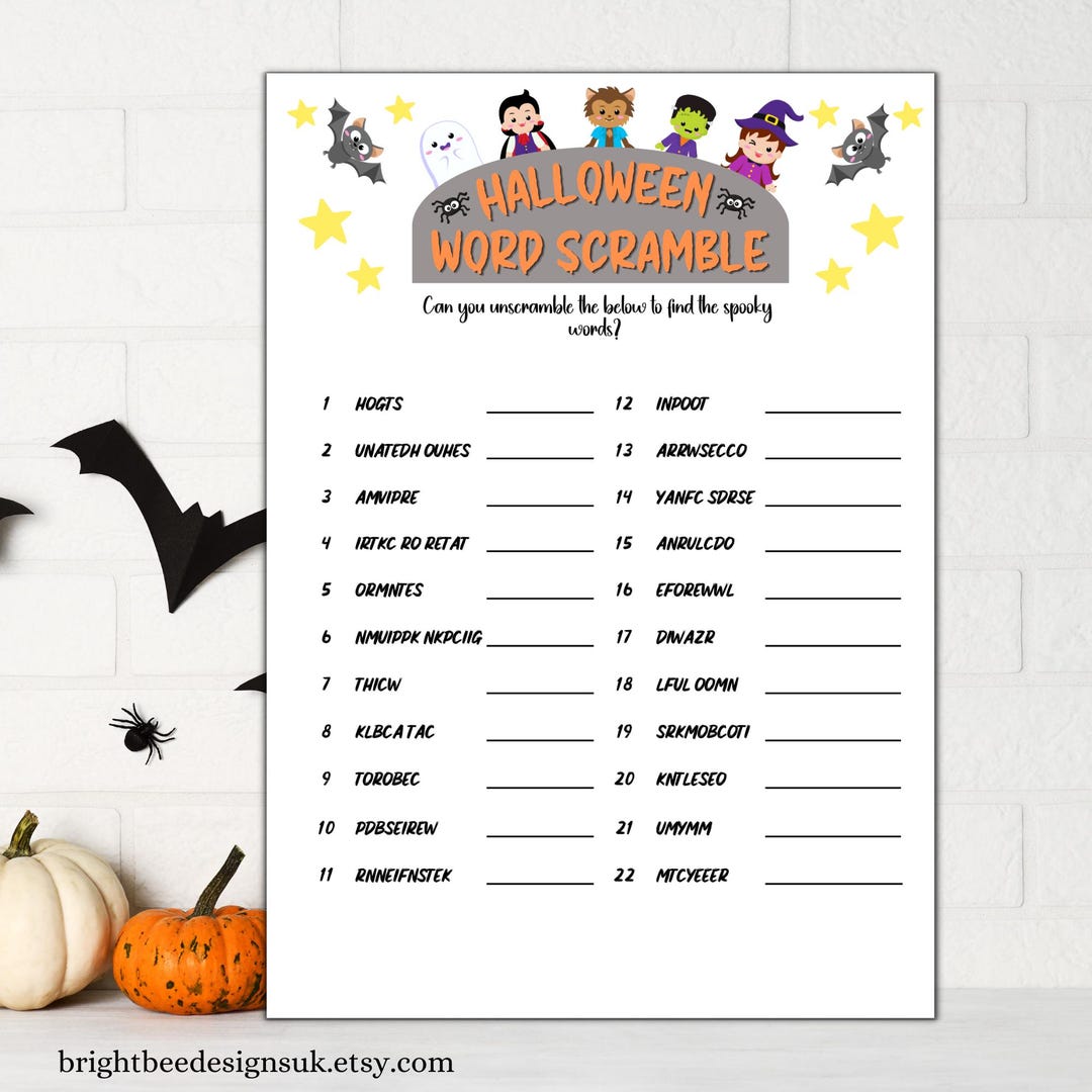 Halloween Word Scramble, Printable Activity for Kids Teens and Adults ...