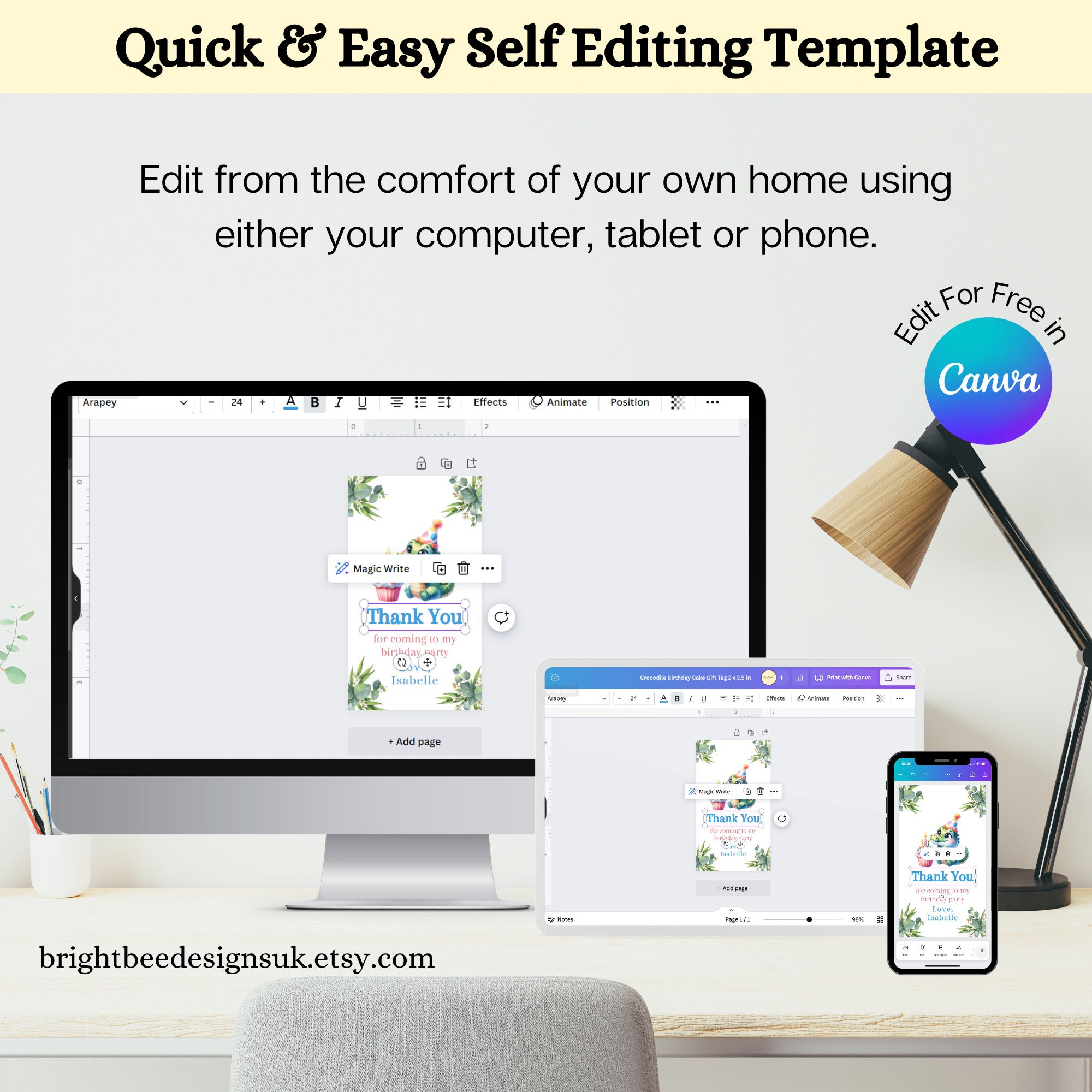 Printable Crocodile Thank You Tag, Kids Birthday Party Favor Gift Tag ...