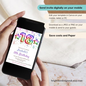 18th Birthday Invitation Template, Eighteenth Birthday Rainbow Party ...