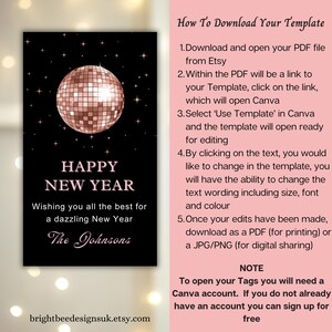 Editable Happy New Year Gift Tags, Printable NYE Disco Ball Party Favor ...