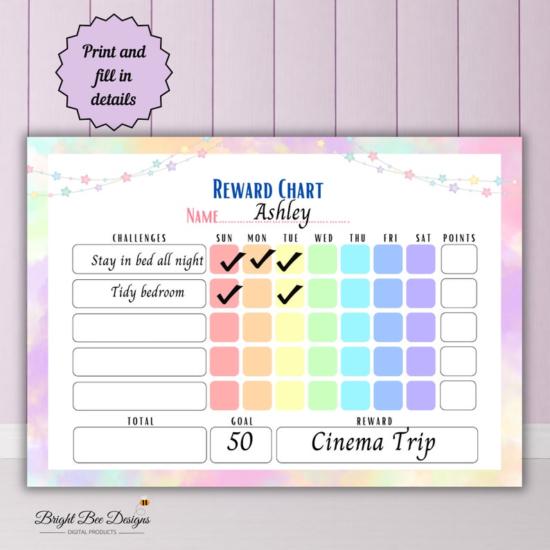 Rainbow Reward Chart, Printable Kids Rainbow Chore Chart, Rainbow Potty ...
