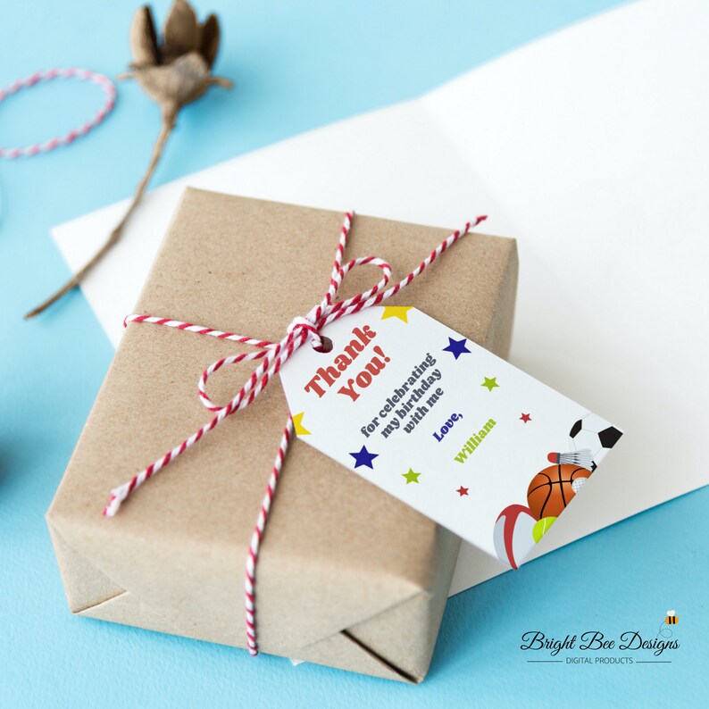 Printable Sports Party Favor Tag, Sporty Birthday Party Thank You Tag ...