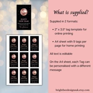 Editable Happy New Year Gift Tags, Printable NYE Disco Ball Party Favor ...
