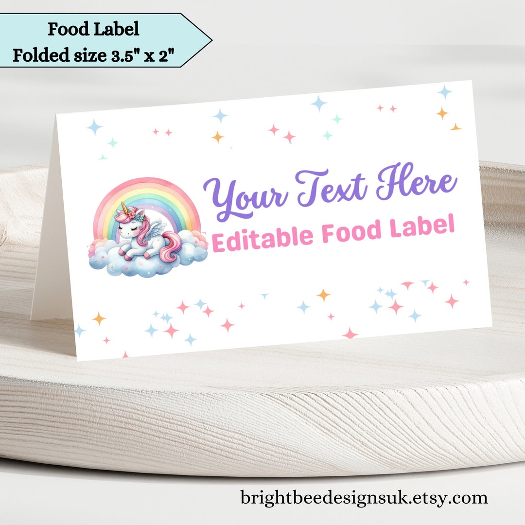 Editable Food Labels, Rainbow Unicorn Food Label Cards,printable Food ...