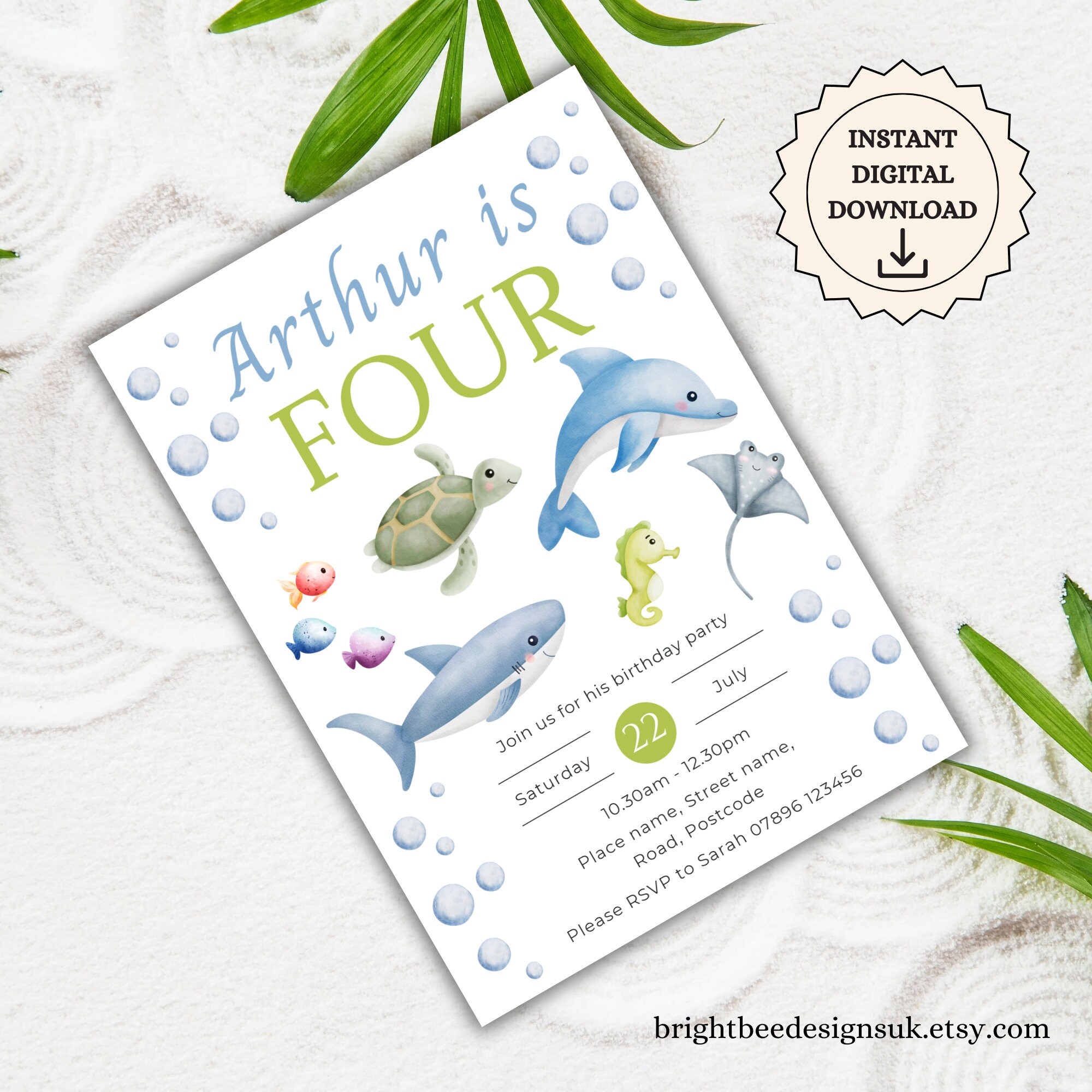 Under the Sea Birthday Invitation Template, Editable Ocean Animal Party ...