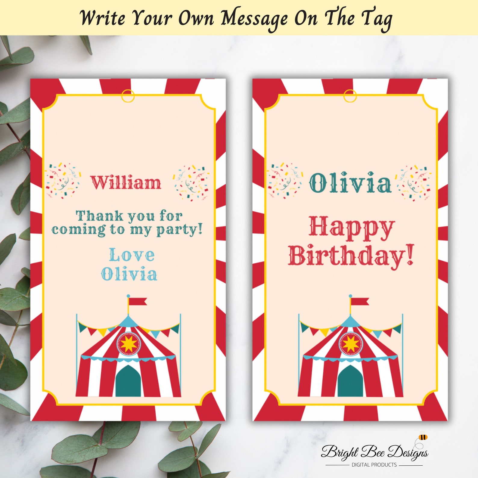 Editable Carnival Gift Tag, Circus Thank You Tag, Carnival Circus Party ...