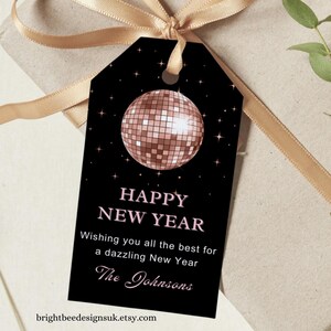 Editable Happy New Year Gift Tags, Printable NYE Disco Ball Party Favor ...