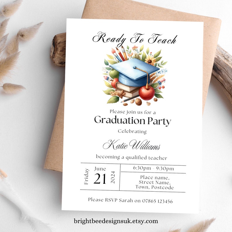 Teacher Graduation Invitation Template, Printable Graduation Party ...