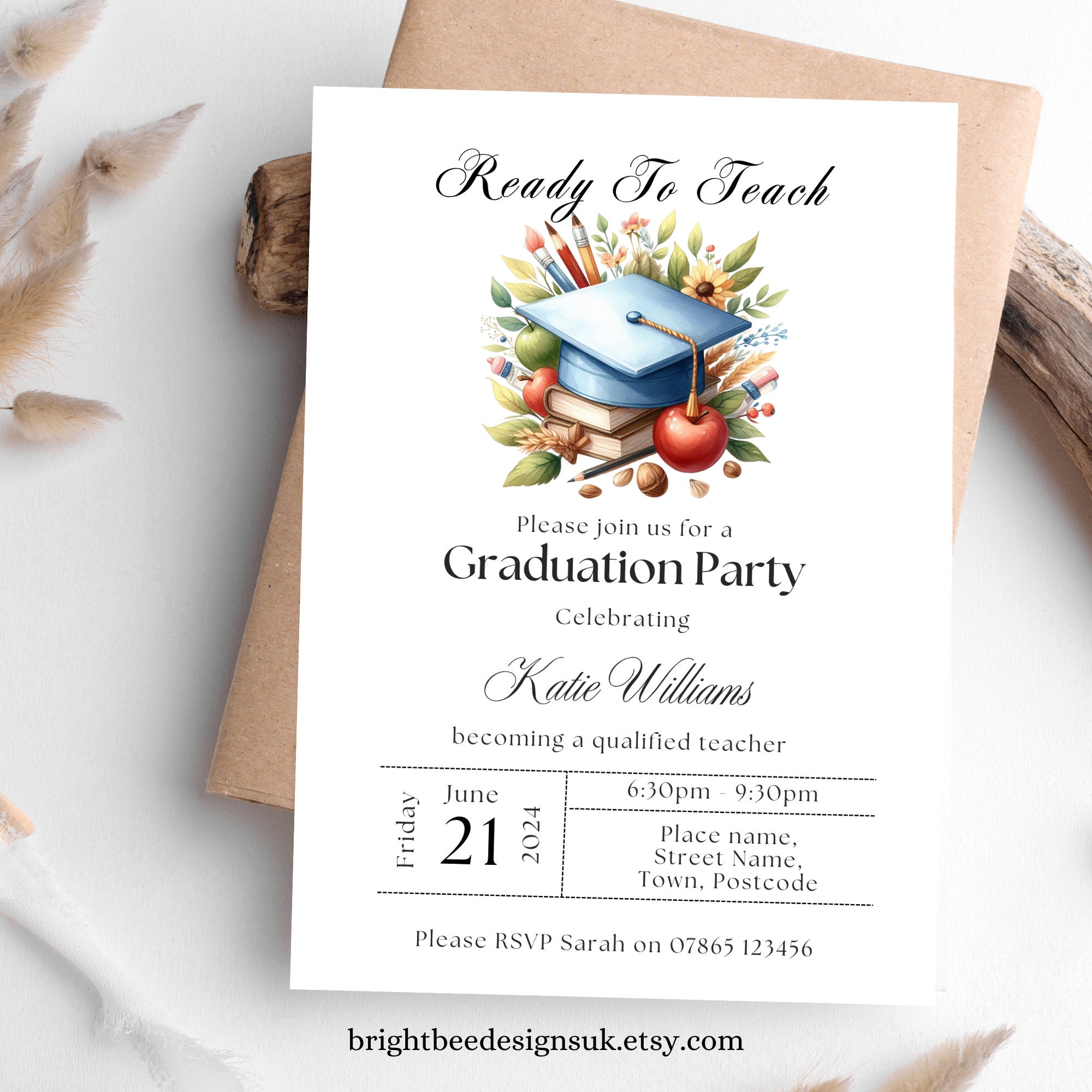 Teacher Graduation Invitation Template, Printable Graduation Party ...