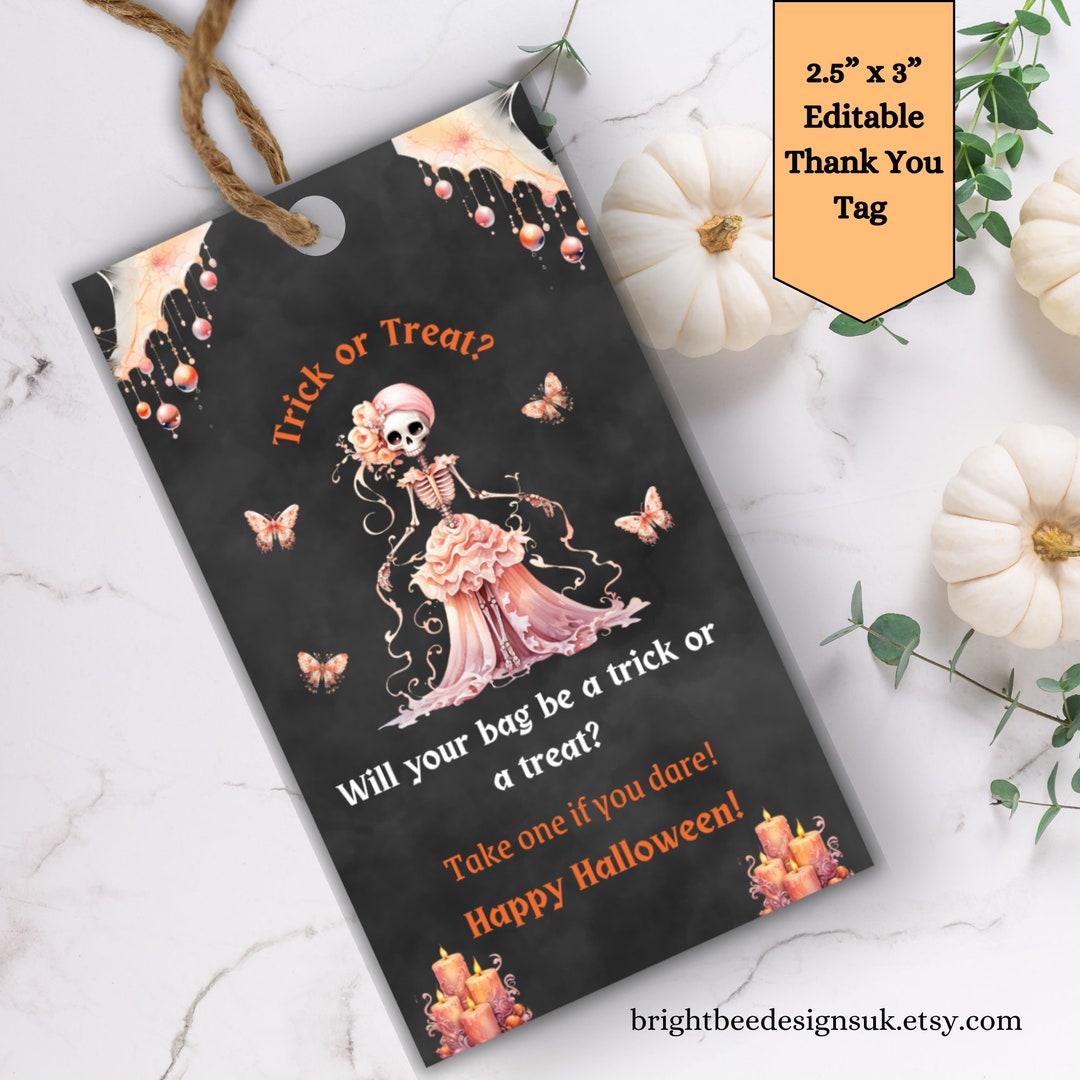 Skeleton Halloween Printable Tag, Halloween Costume Party Trick or ...