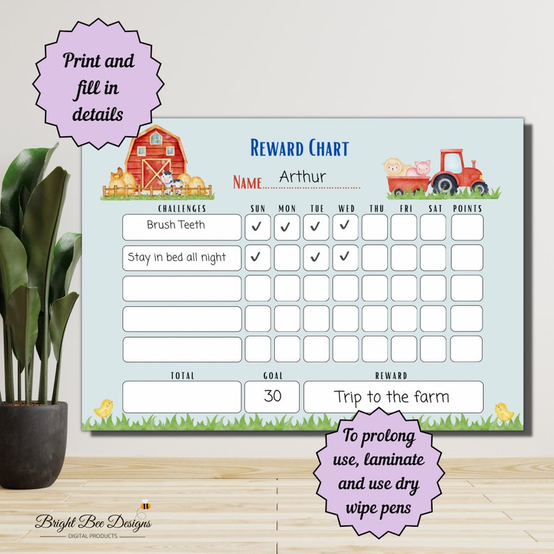 Printable Farm Reward Chart for Kids Instant Digital - Etsy