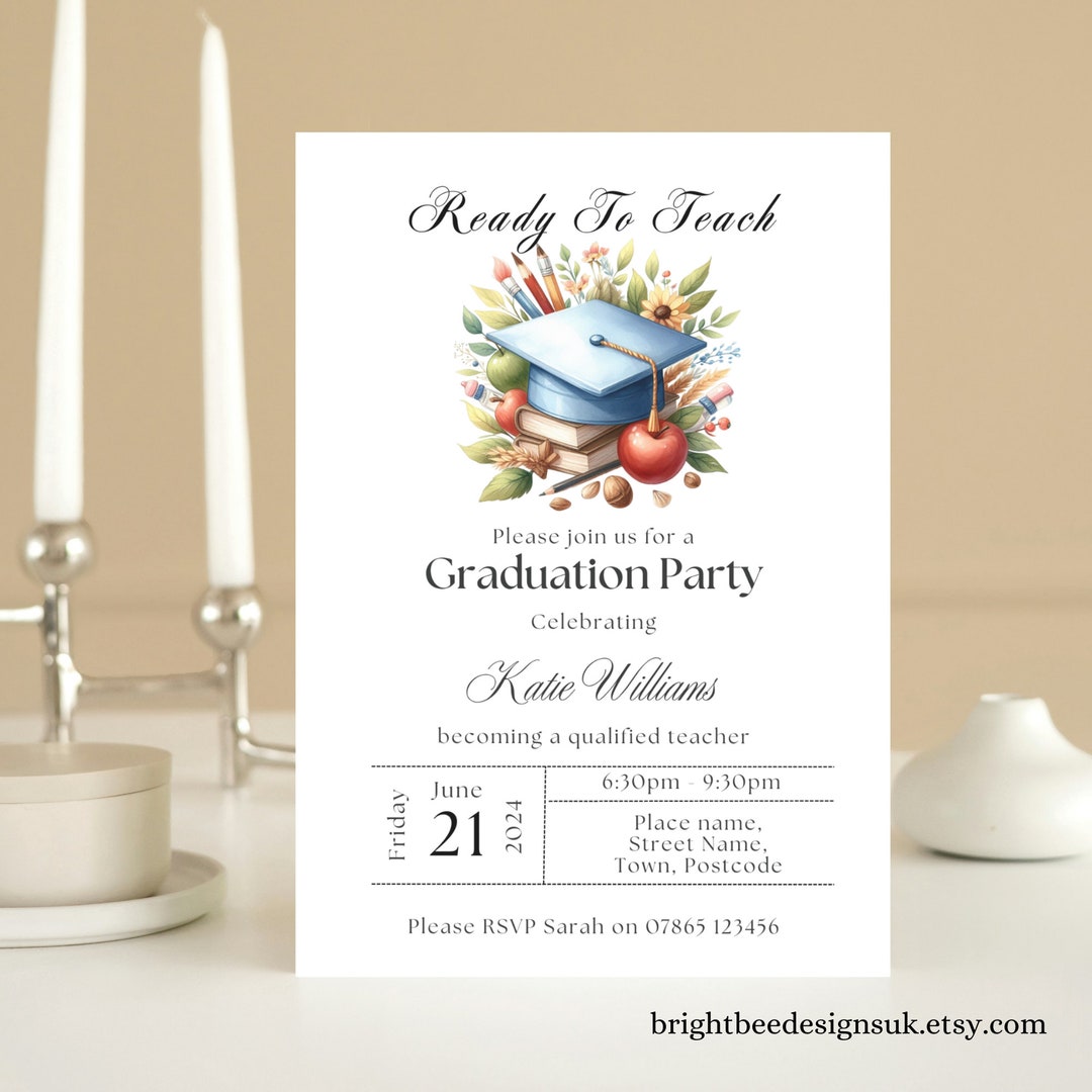 Teacher Graduation Invitation Template, Printable Graduation Party ...