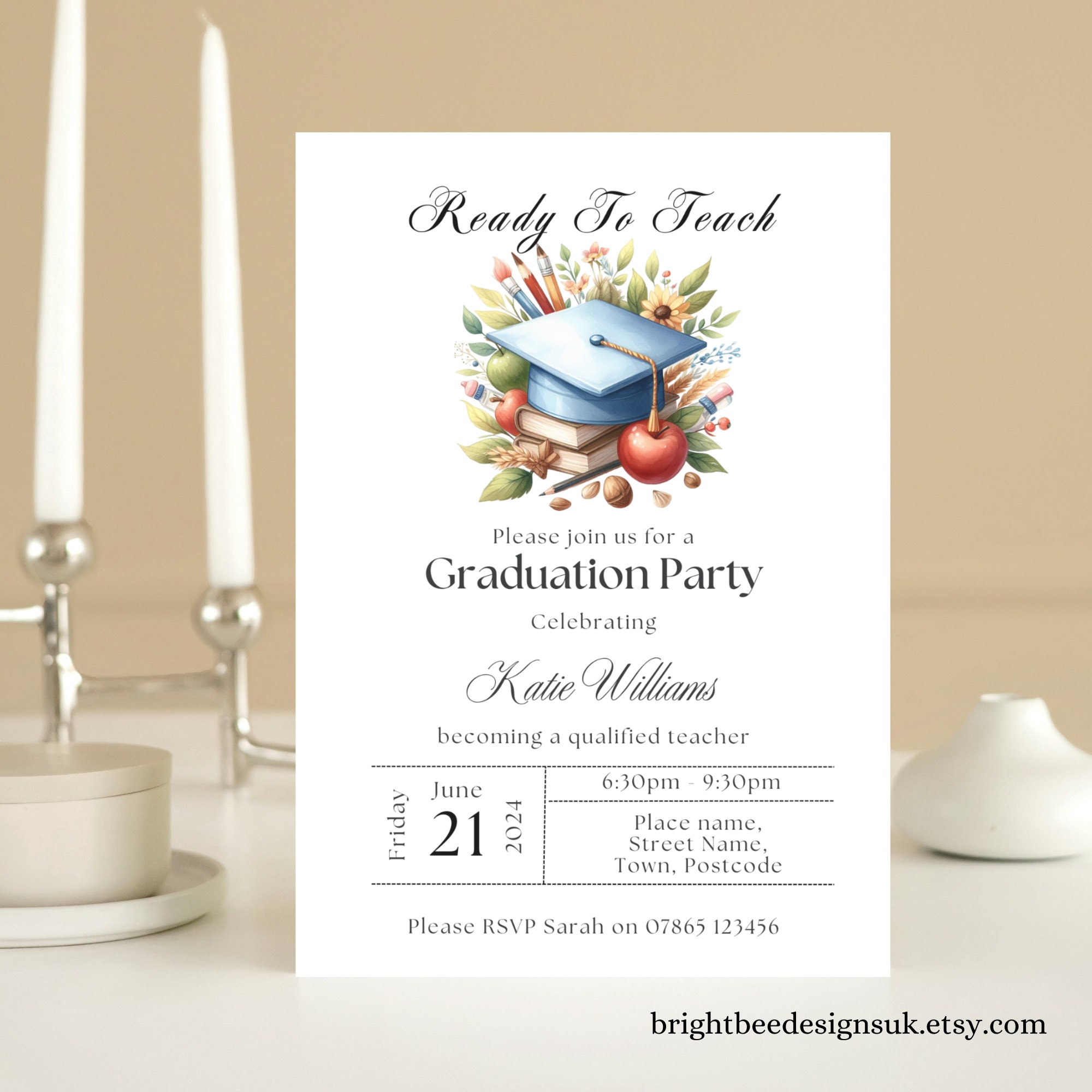 Teacher Graduation Invitation Template, Printable Graduation Party ...