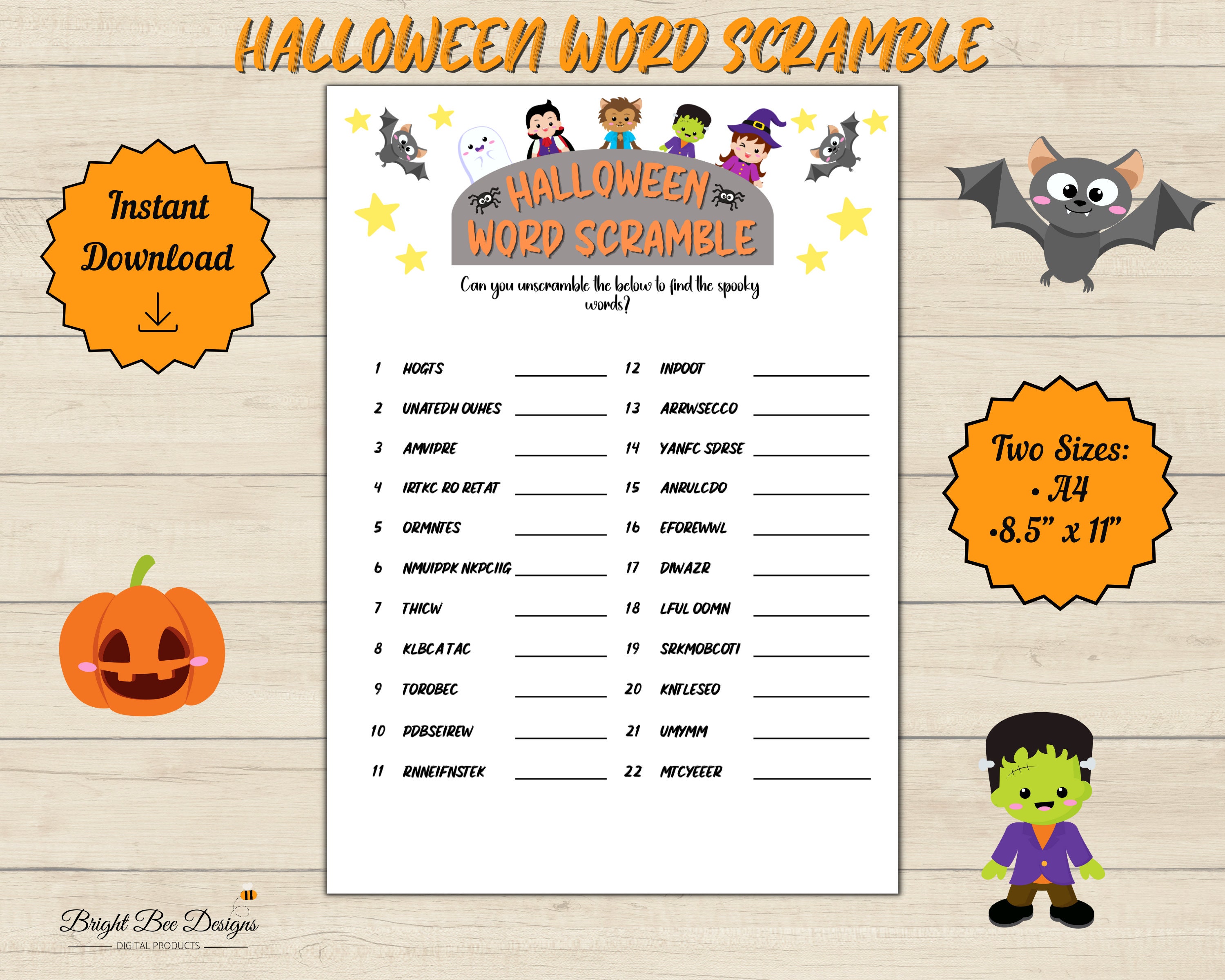Halloween Word Scramble Printable Halloween Activity - Etsy