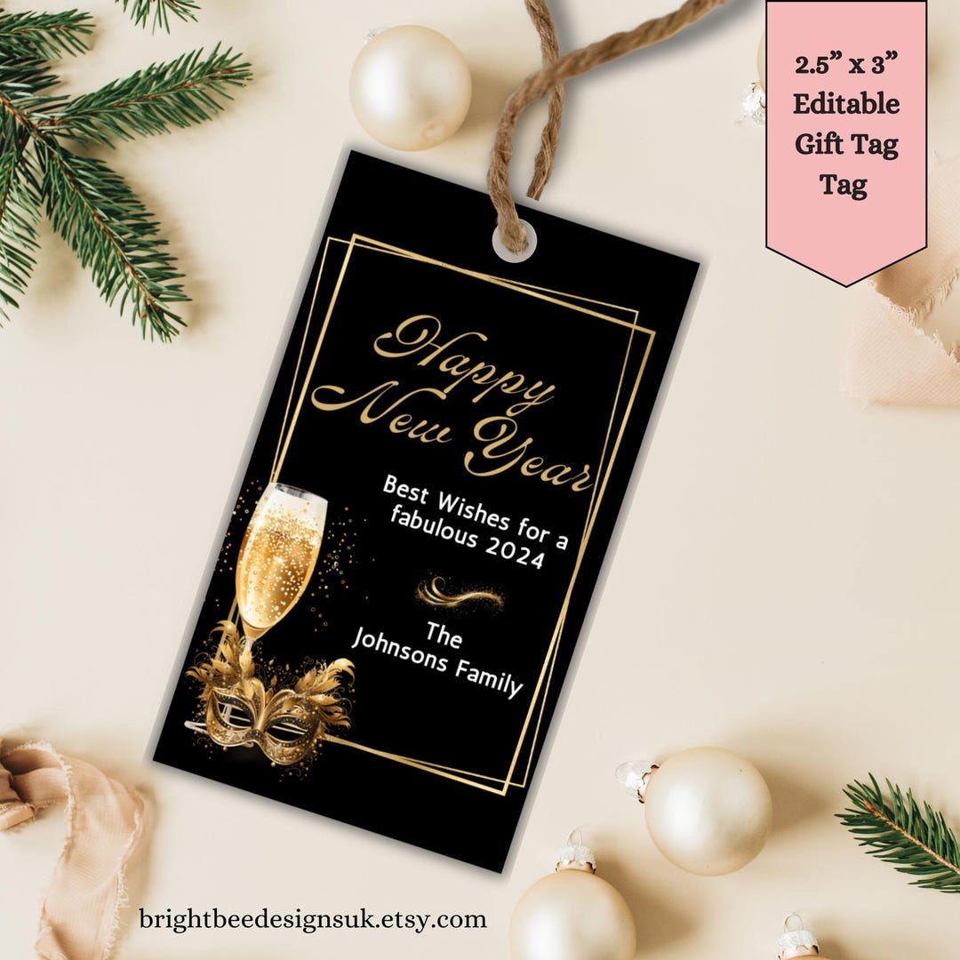 Happy New Year Gift Tag, Printable Masquerade NYE Party Favour Thank ...