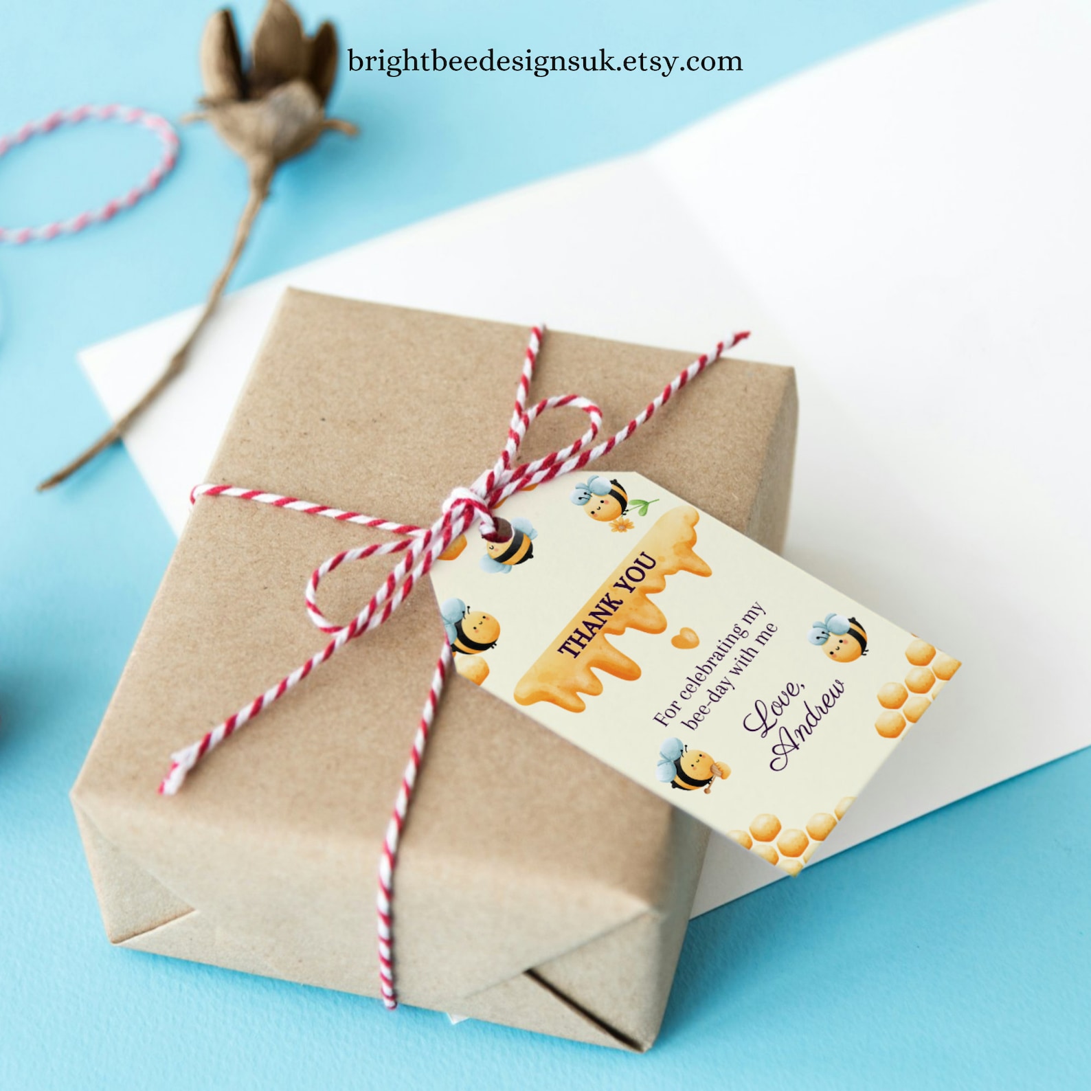 Printable Honey Bee Thank You Tag, Kids Birthday Party Favor Gift Tag ...