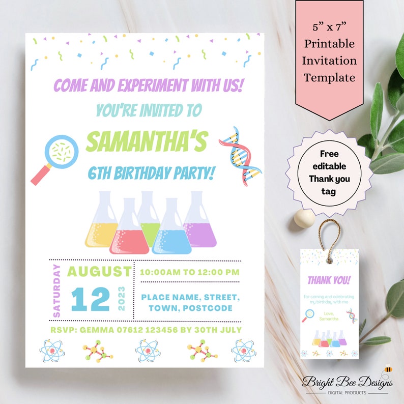 Editable Girls Science Birthday Party Invitation Template, Printable ...
