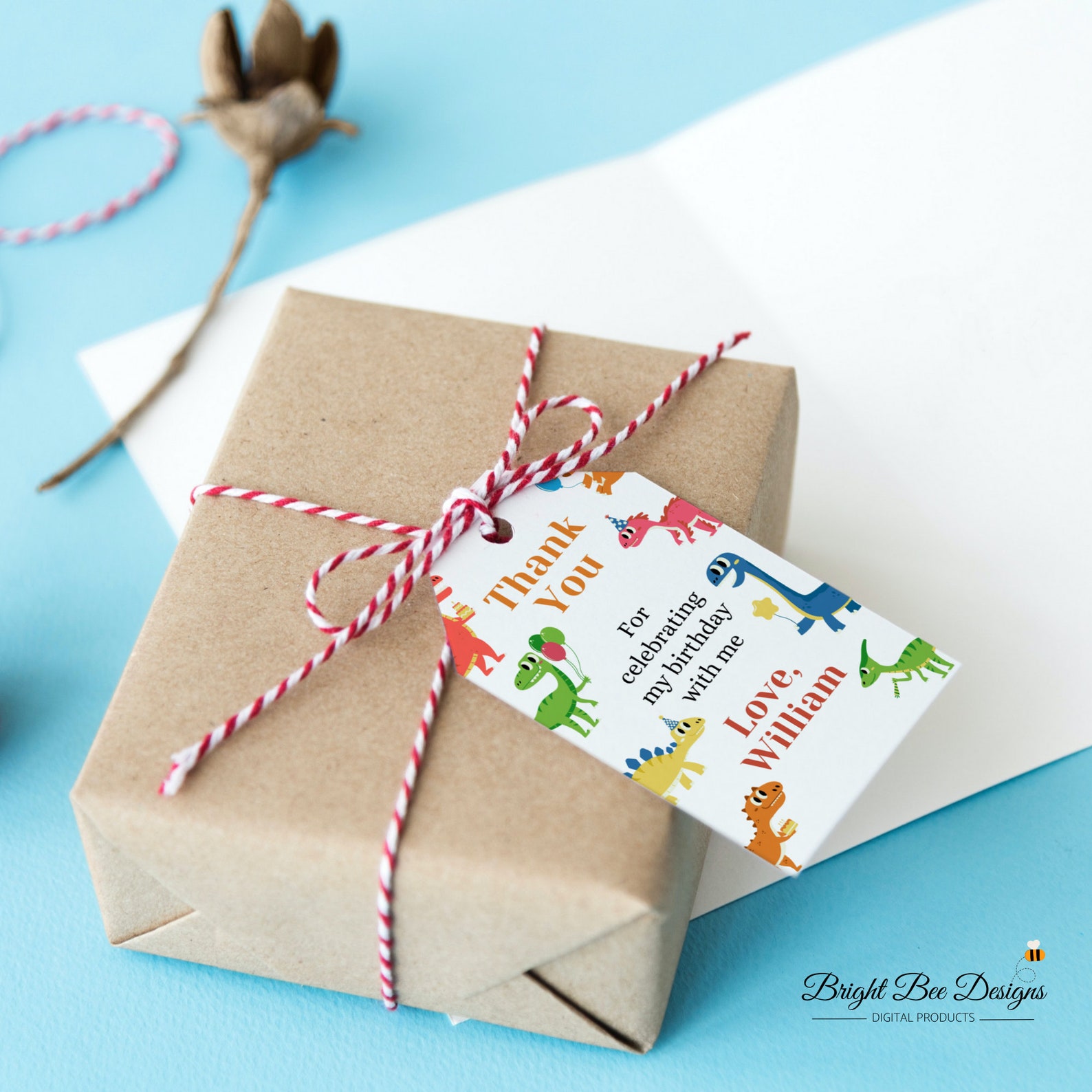 Dinosaur Party Favor Bag Tags, Dinosaur Thank You Tags, Editable ...