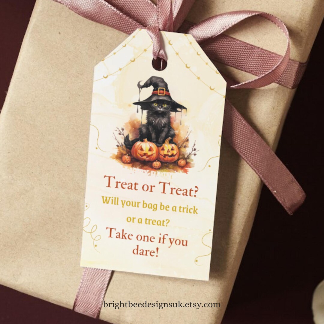 Halloween Black Cat Printable Tag, Costume Party Trick or Treat Favour ...