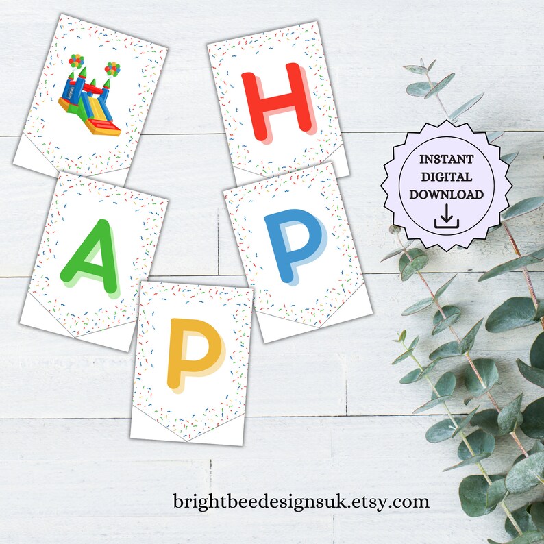 Printable Kids Happy Birthday Banner, Editable Bounce House Confetti ...