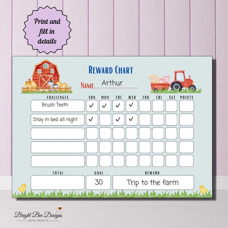 Printable Farm Reward Chart, Printable PDF Farm Animal Behavioural ...