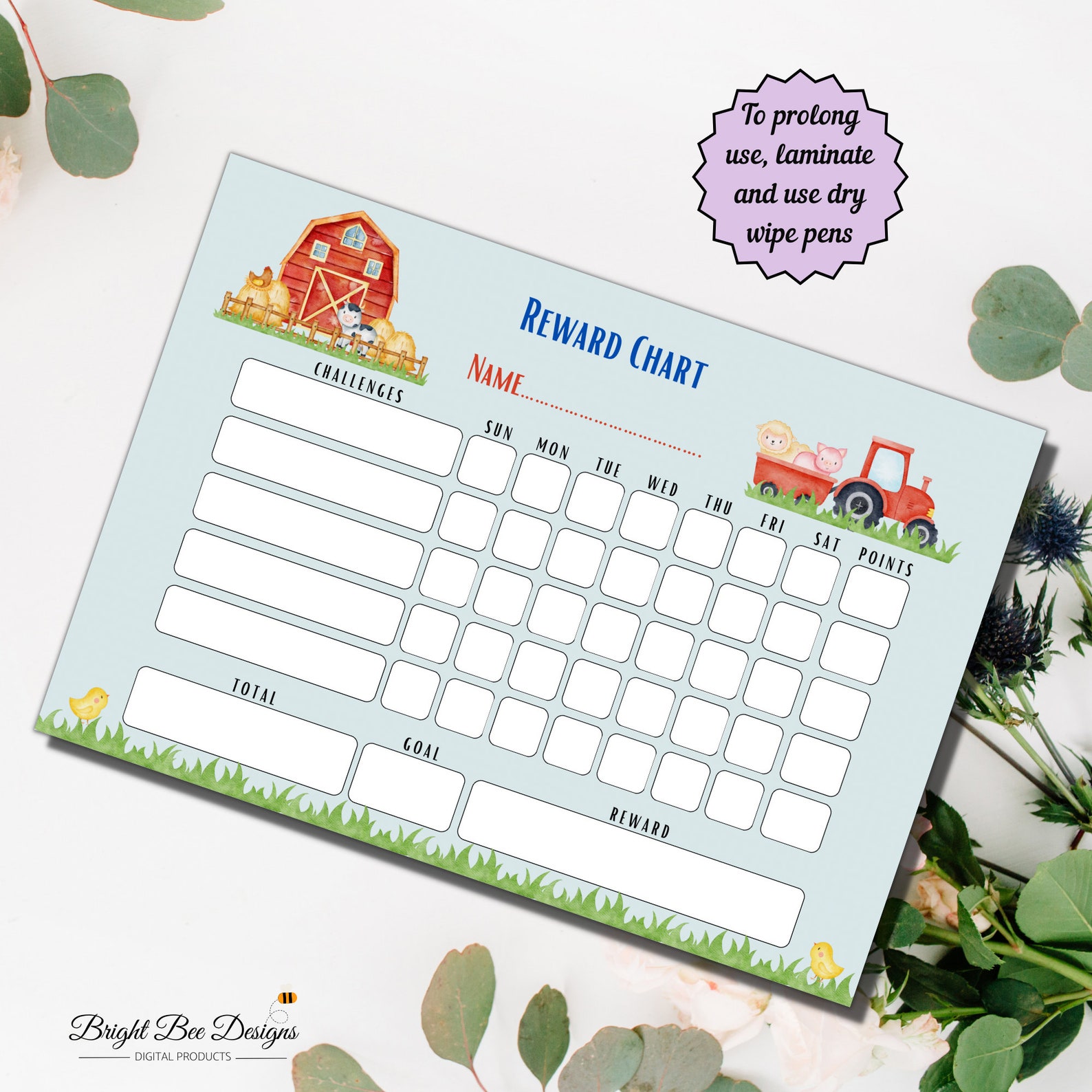 Printable Farm Reward Chart, Printable PDF Farm Animal Behavioural ...