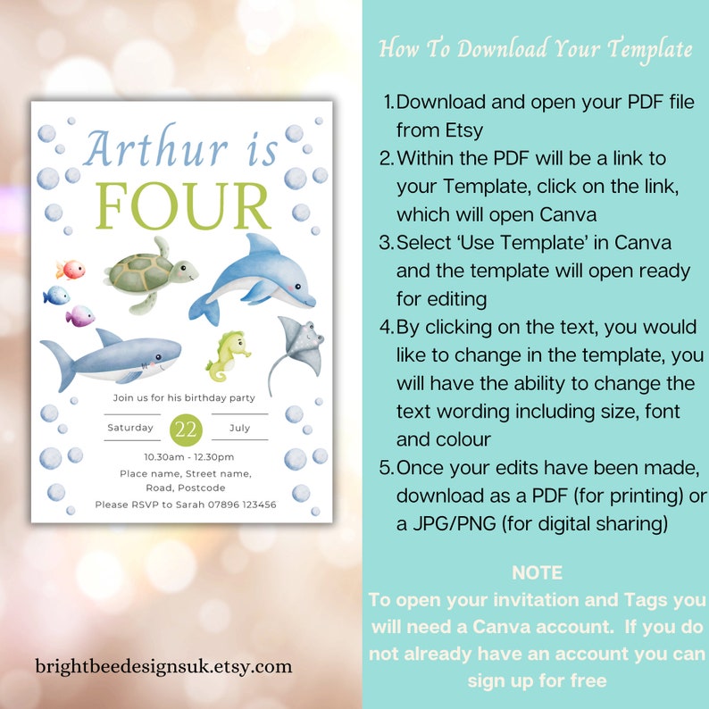 Under the Sea Birthday Invitation Template, Editable Ocean Animal Party ...