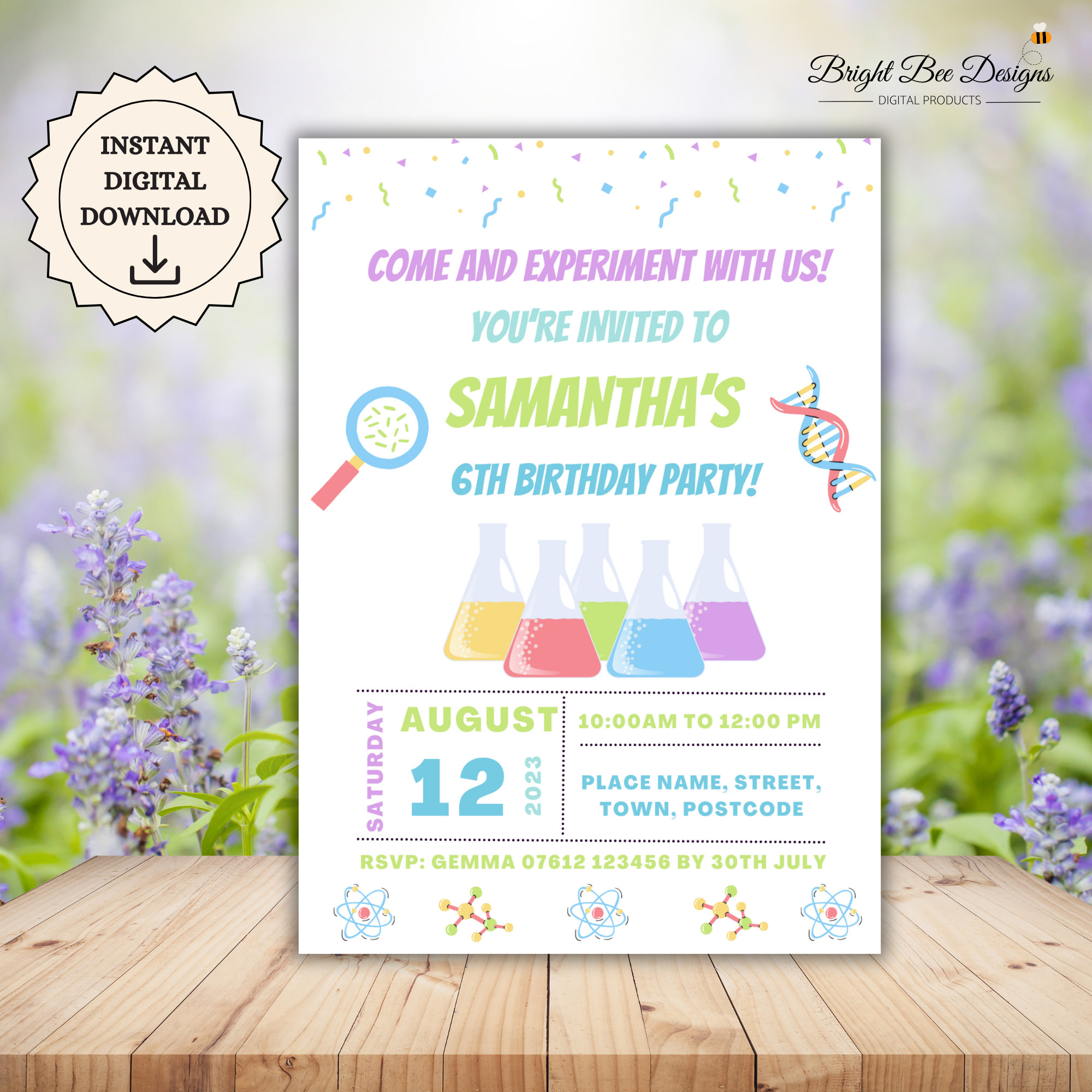 Editable Girls Science Birthday Party Invitation Template, Printable ...
