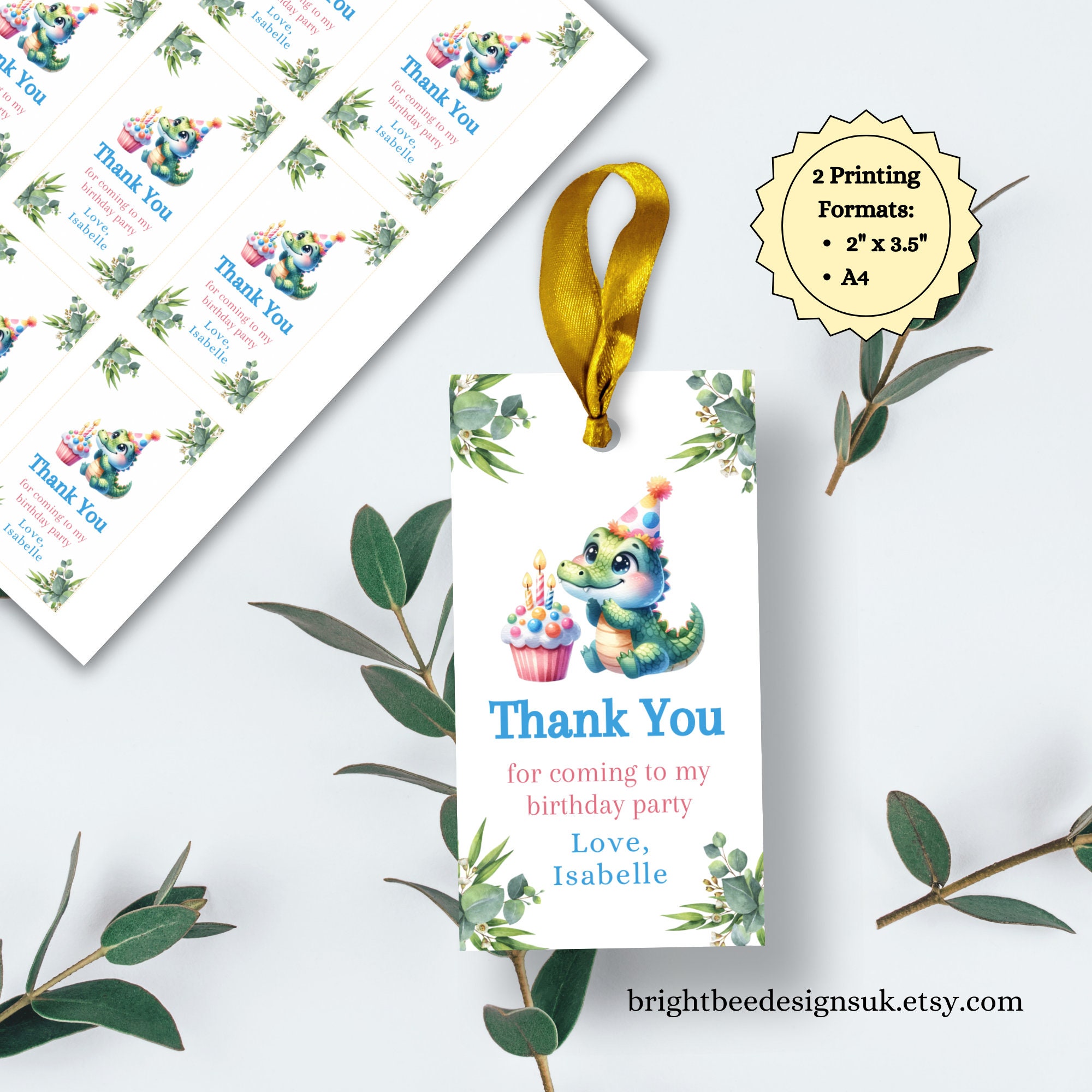 Printable Crocodile Thank You Tag, Kids Birthday Party Favor Gift Tag ...