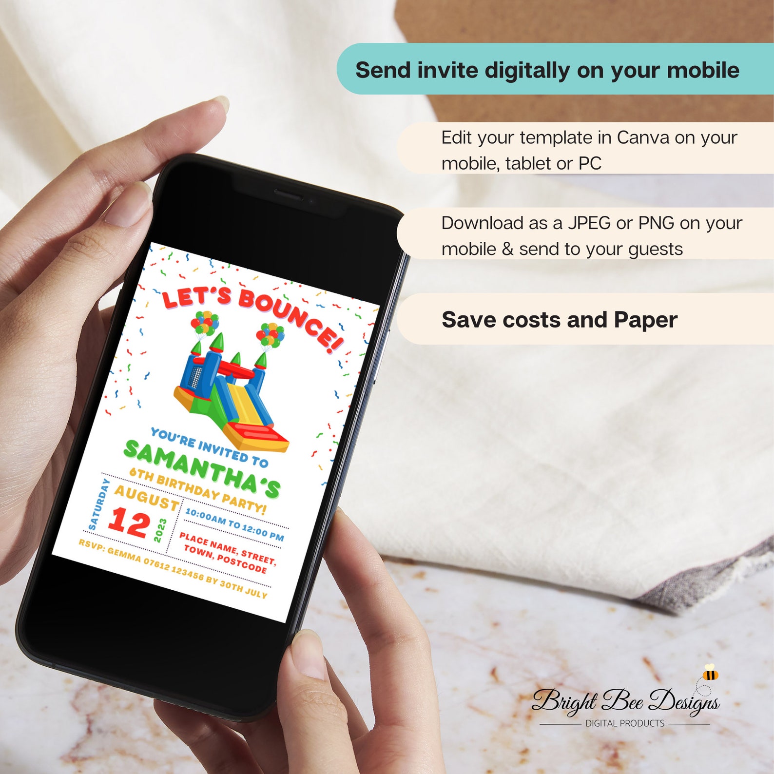 Bounce Birthday Party Invitation for Kids. Printable Bouncy Castle ...