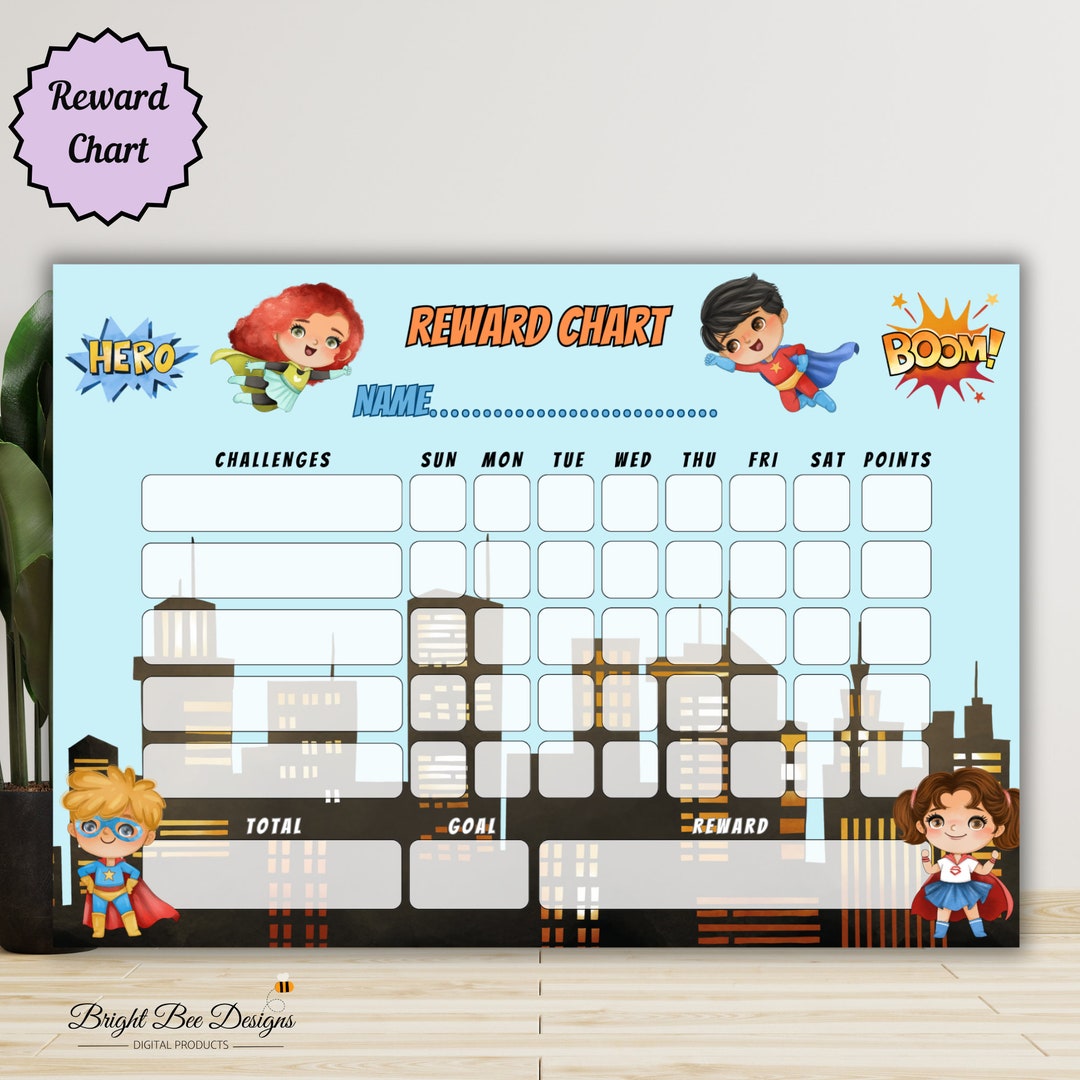 Superhero Reward Chart,printable Potty Training Chart, Superhero Kids ...
