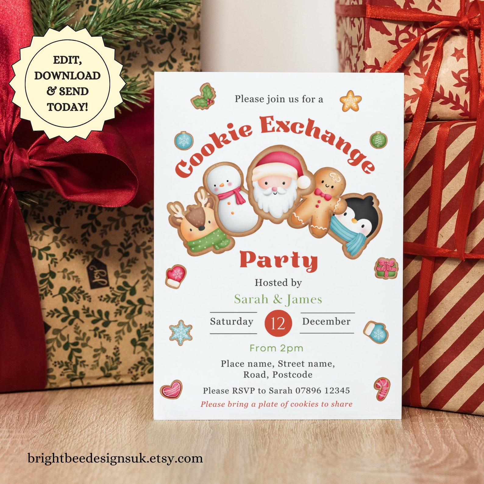 Christmas Cookie Exchange Invitation, Printable Xmas Party Invite ...