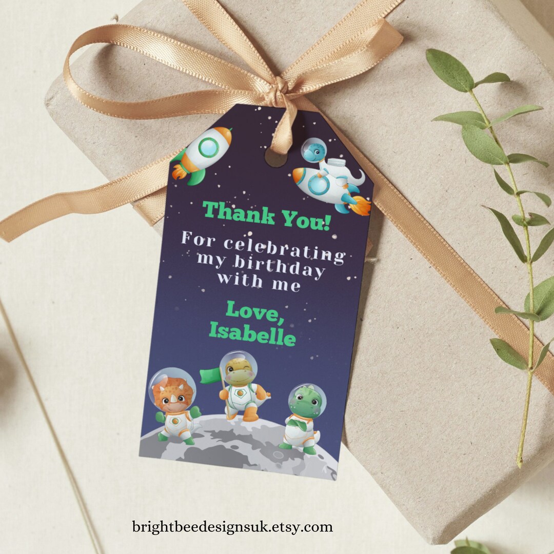 Space Dinosaur Party Favor Tag, Printable Template, Space Gift Tags ...
