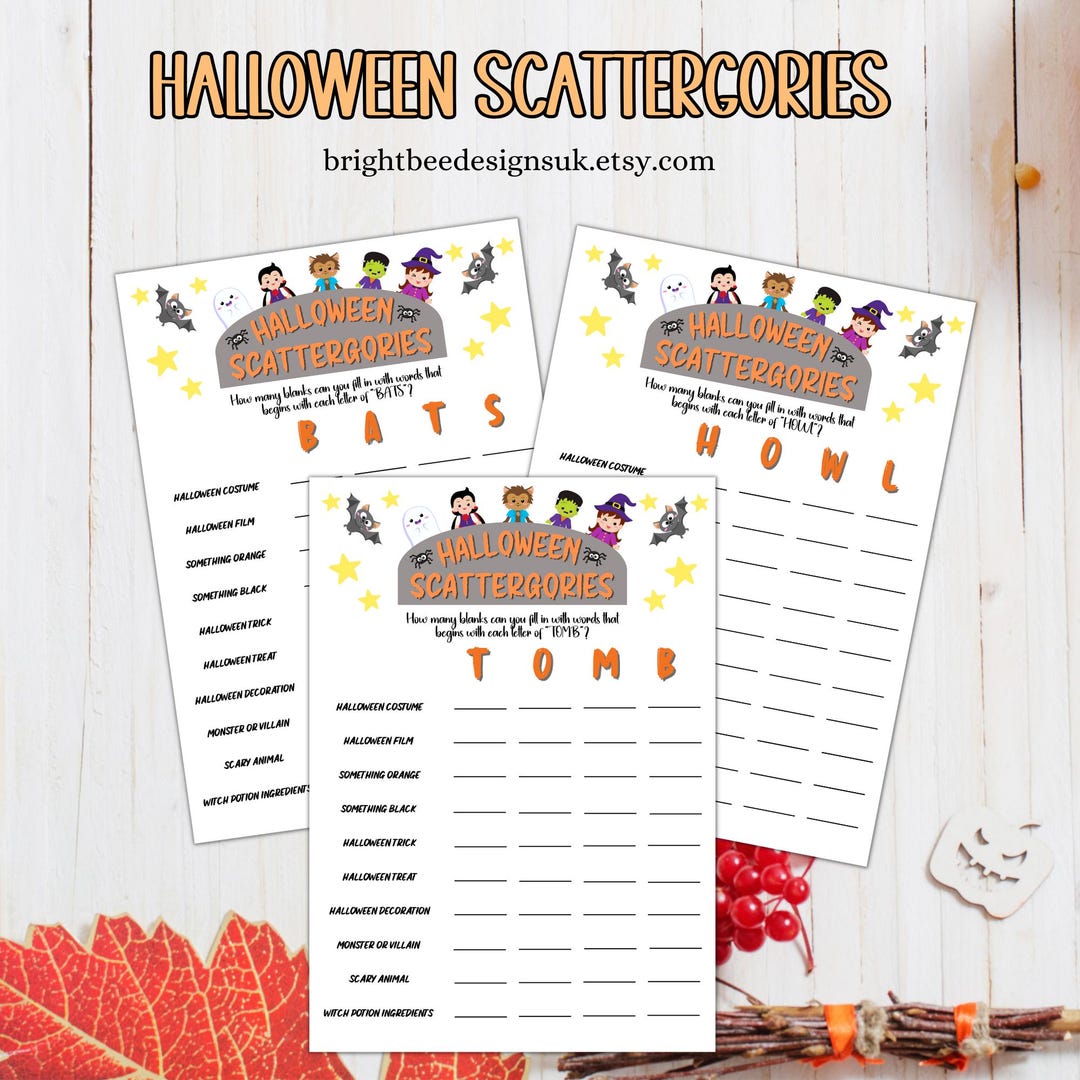 Printable Halloween Scattergories Bundle, Family Word Game for Kids ...