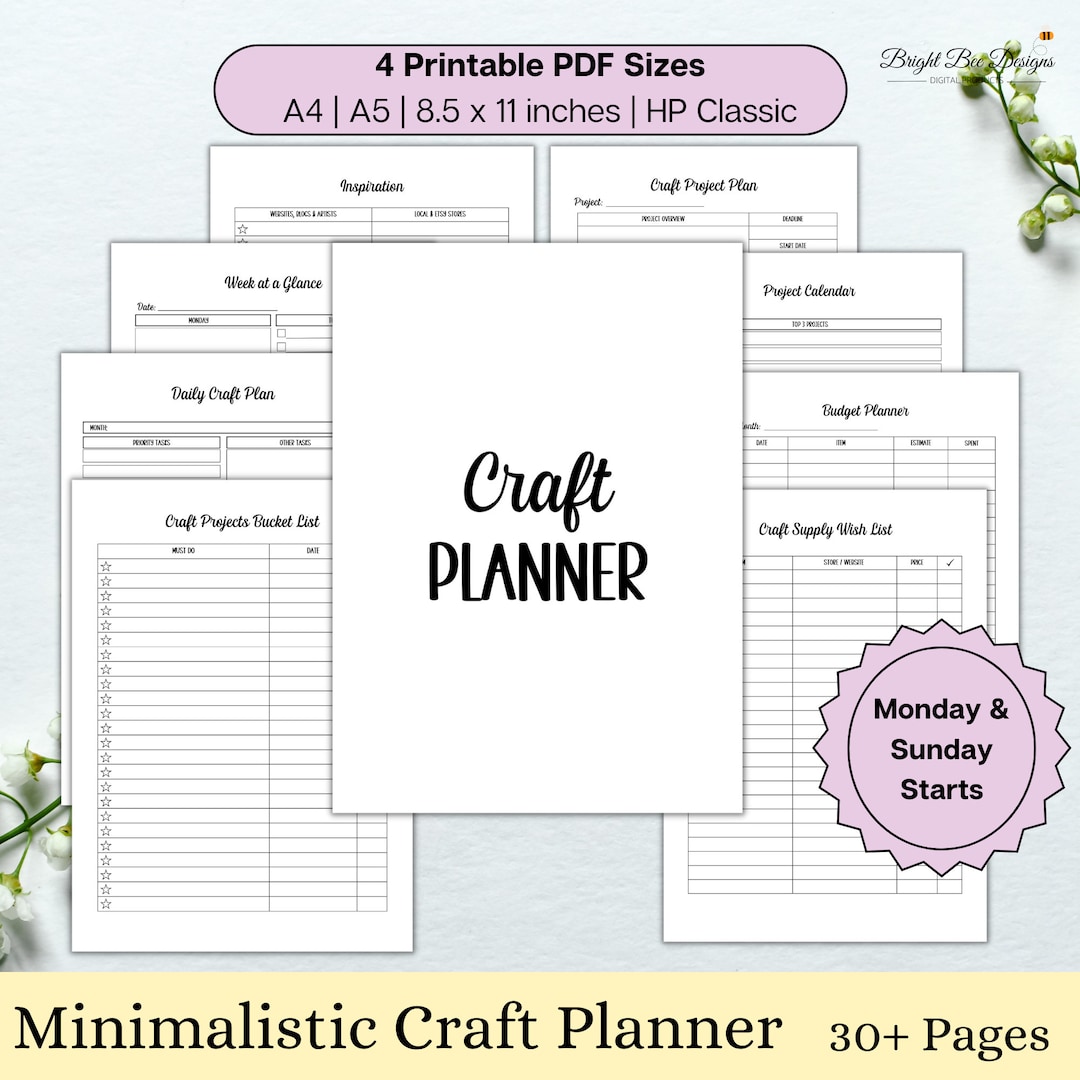 Minimalist Craft Planner, Craft Project Organiser, Craft Project ...