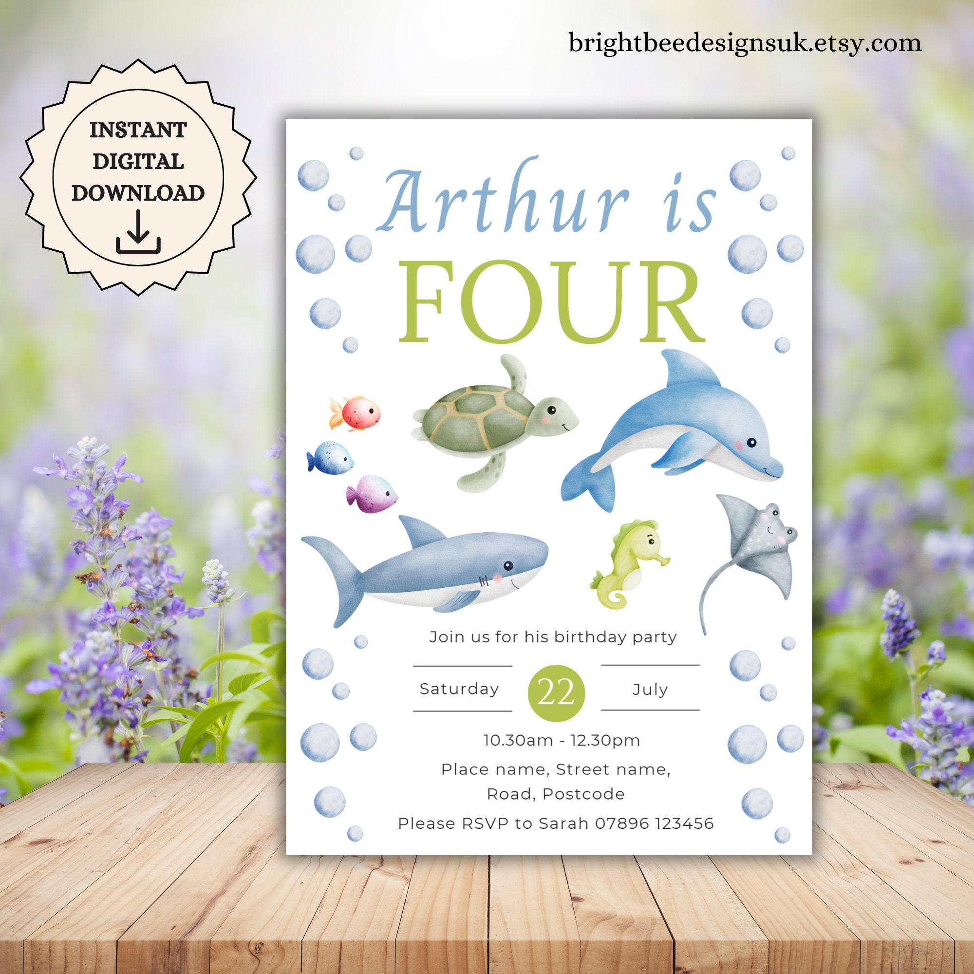 Under the Sea Birthday Invitation Template, Editable Ocean Animal Party ...