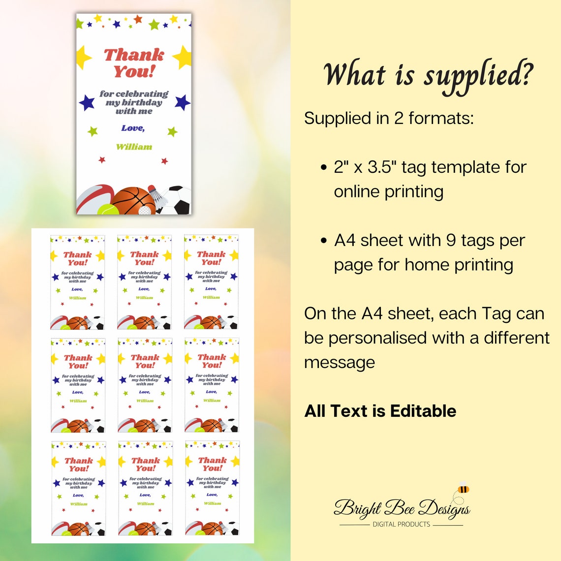 Printable Sports Party Favor Tag, Sporty Birthday Party Thank You Tag ...