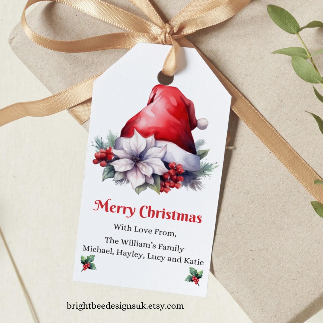 Santa Hat Gift Tag Template, Printable Christmas Present Label ...