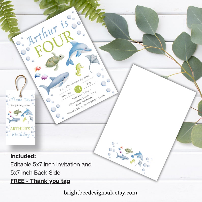 Under the Sea Birthday Invitation Template, Editable Ocean Animal Party ...