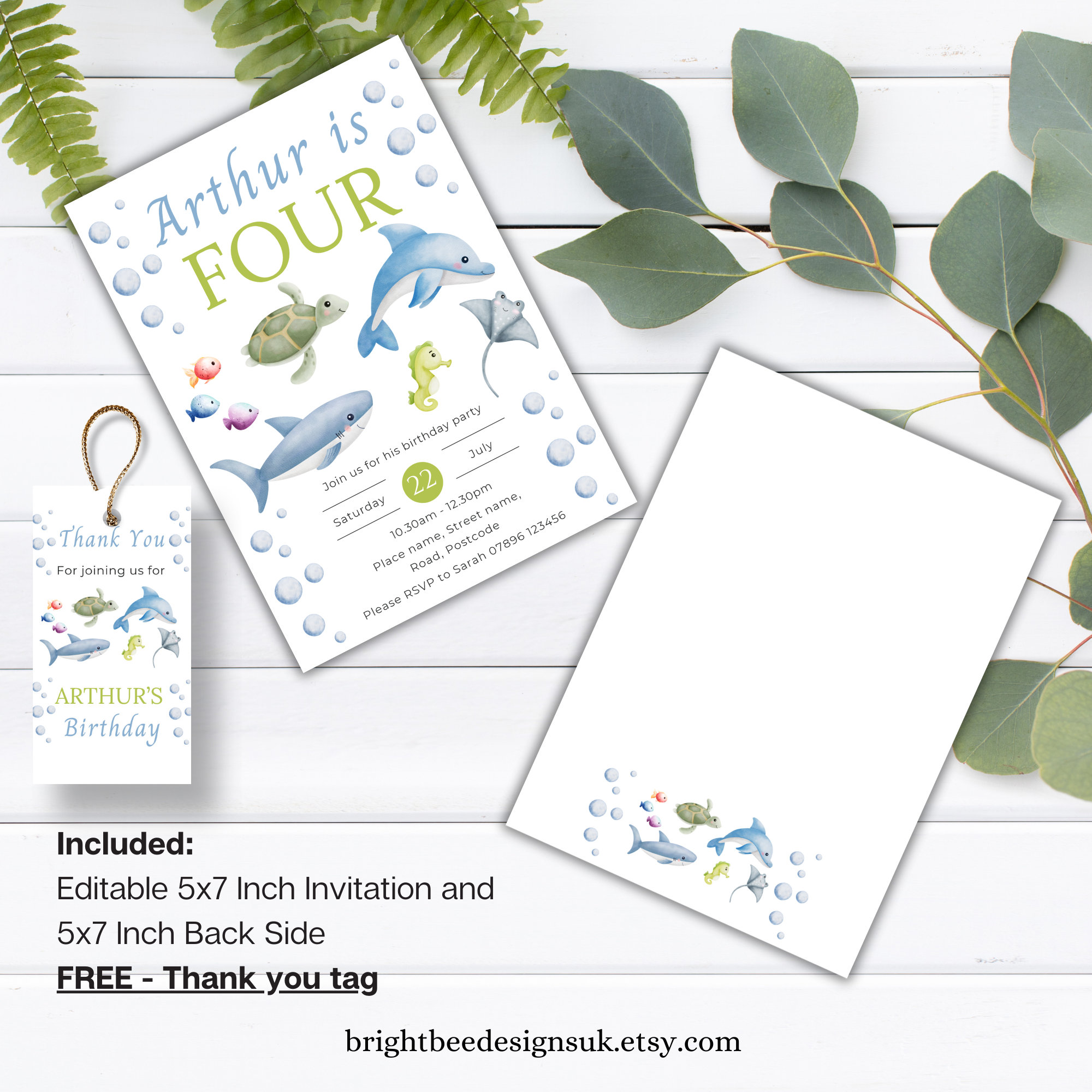 Under the Sea Birthday Invitation Template, Editable Ocean Animal Party ...