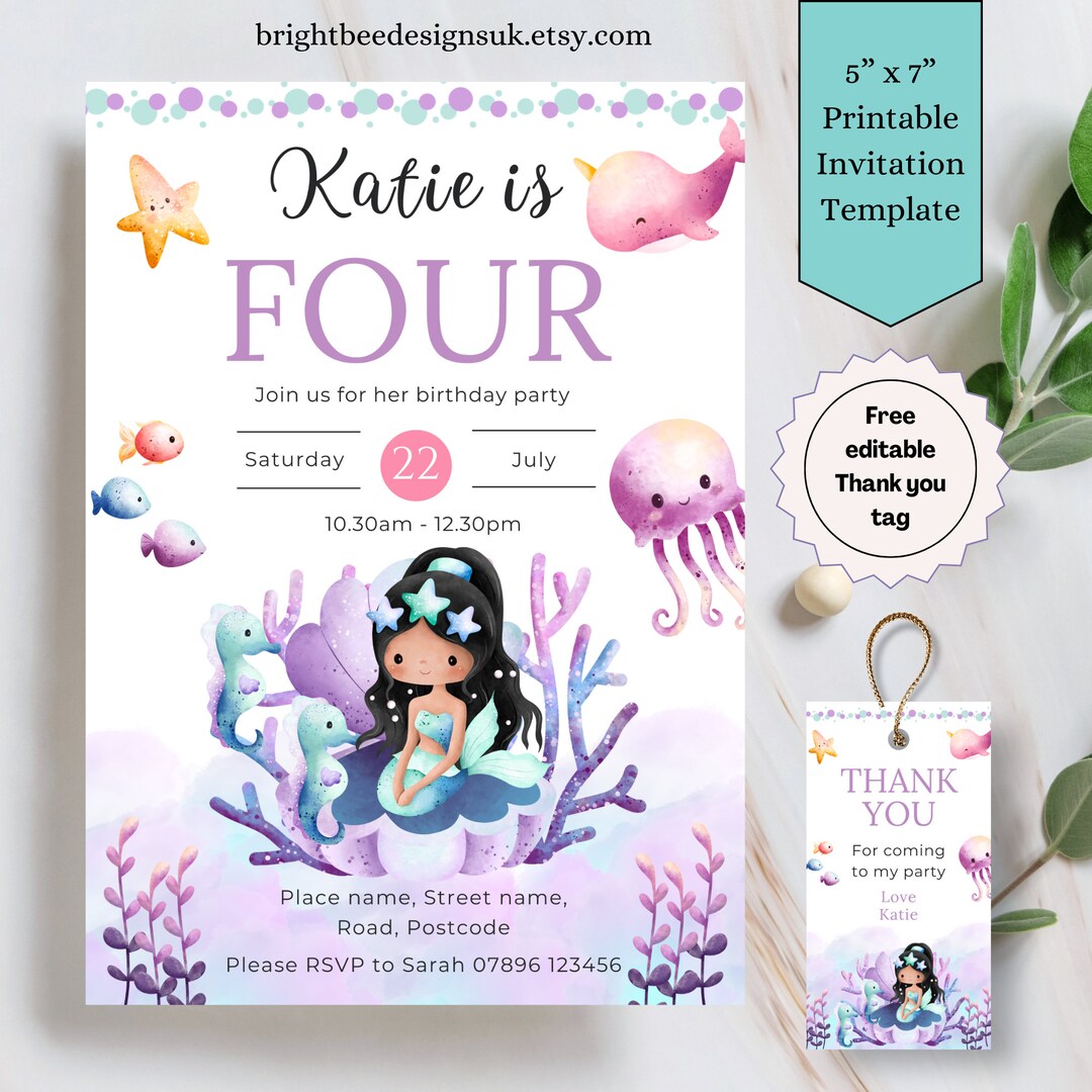 Mermaid Birthday Party Invite, Printable Mermaid Invitation Template ...